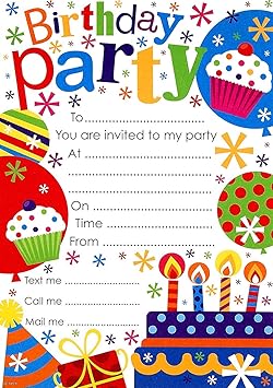 kids childrens birthday party invitation pack of 20 invites with ...