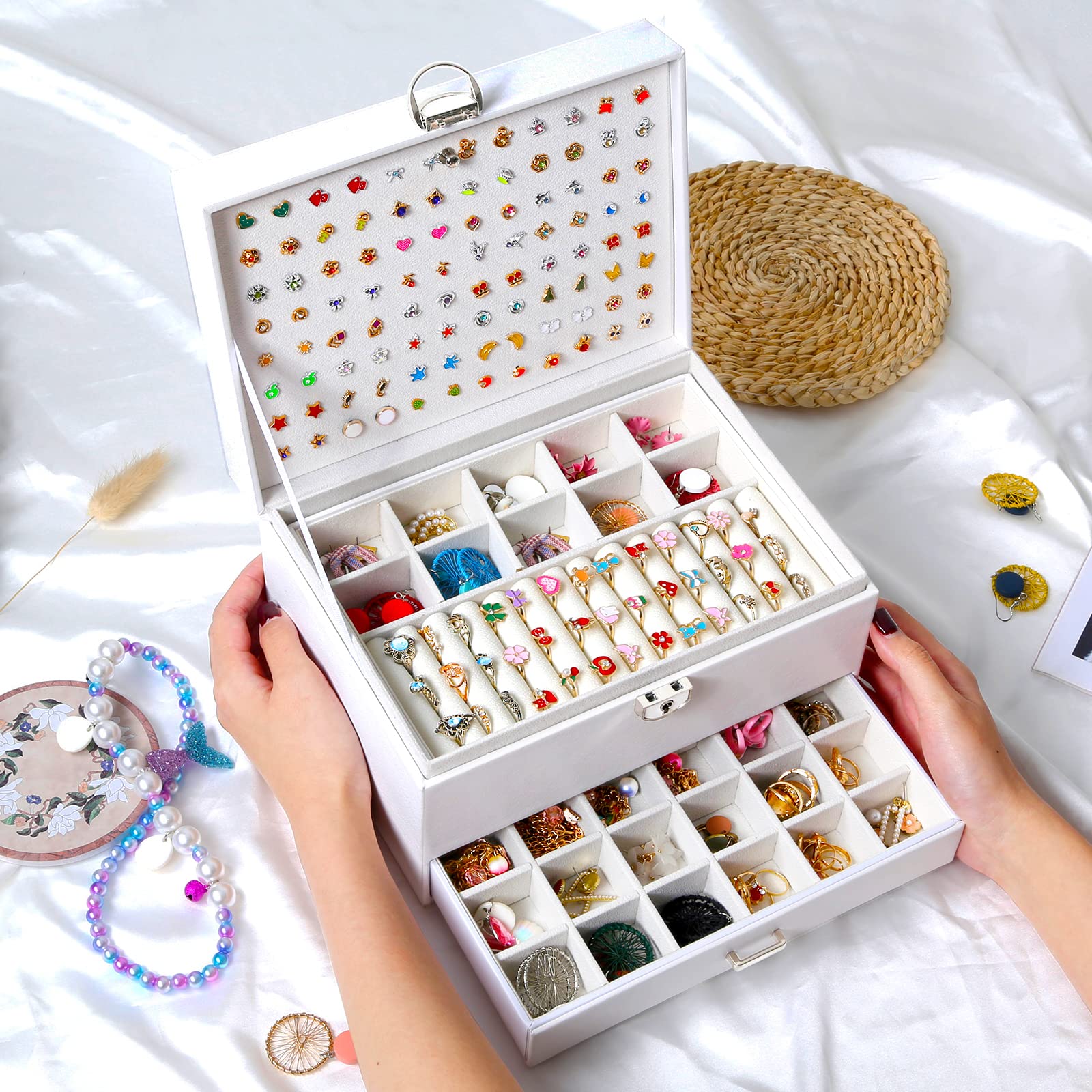 QBestry Girls Earring Stud Organizer for Womens Jewelry Organizer Box ...