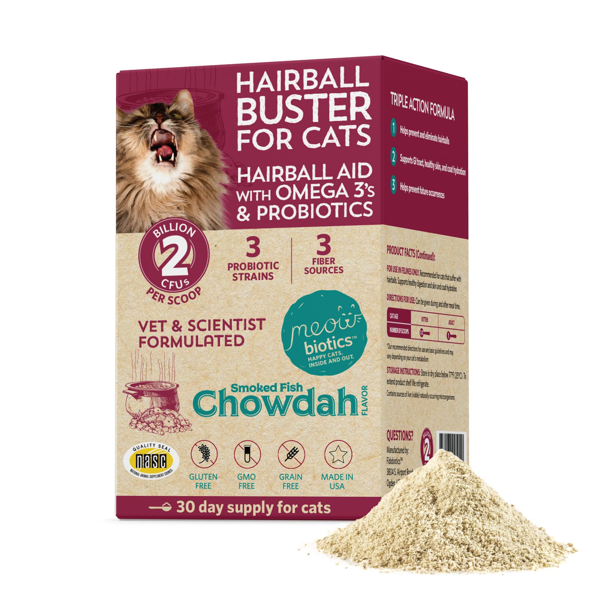 Amazon.com : Fidobiotics - Meowbiotics Hairball Buster Powder for Cats ...