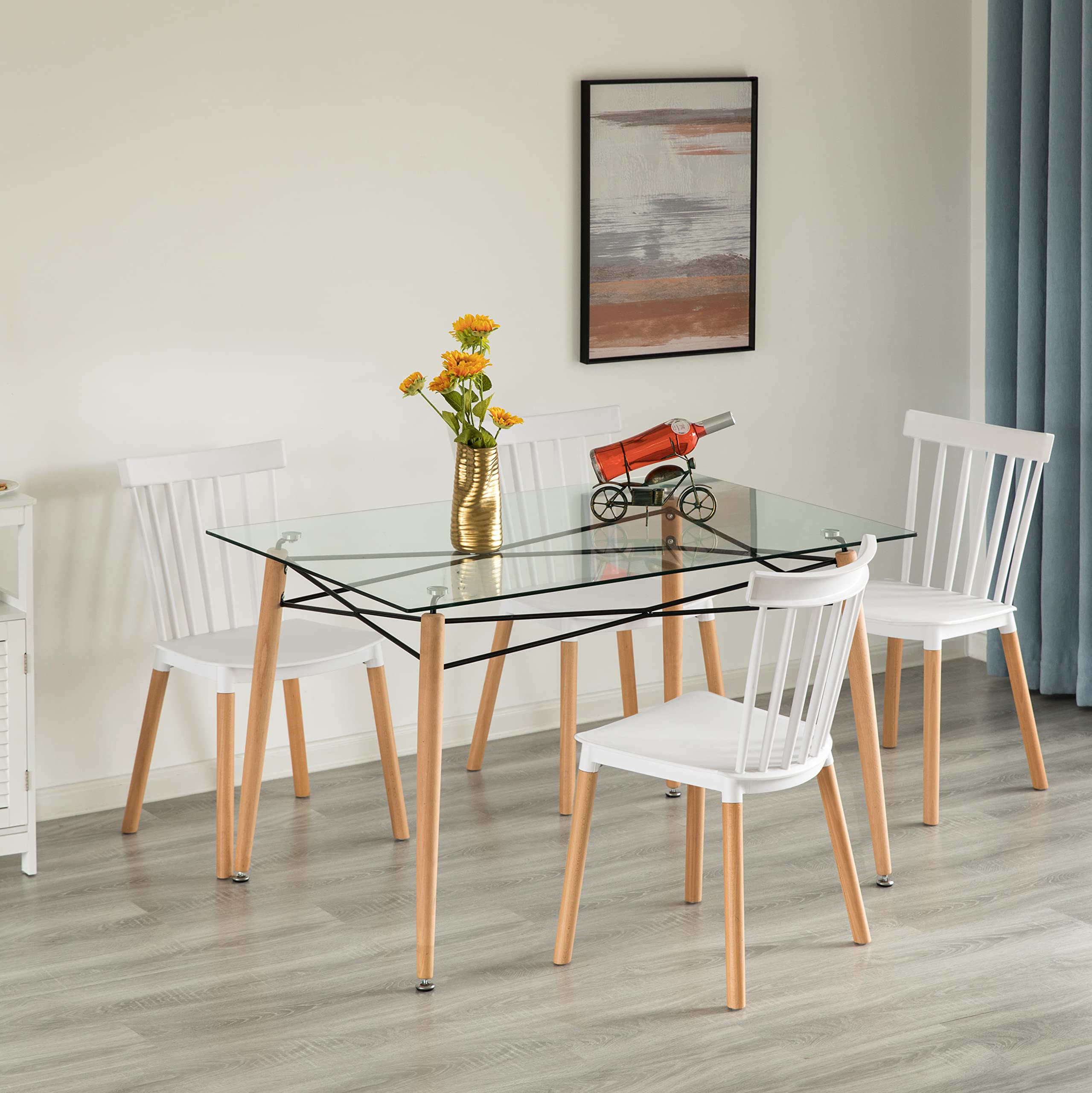 Wood Glass Top Rectangular Dining Tables