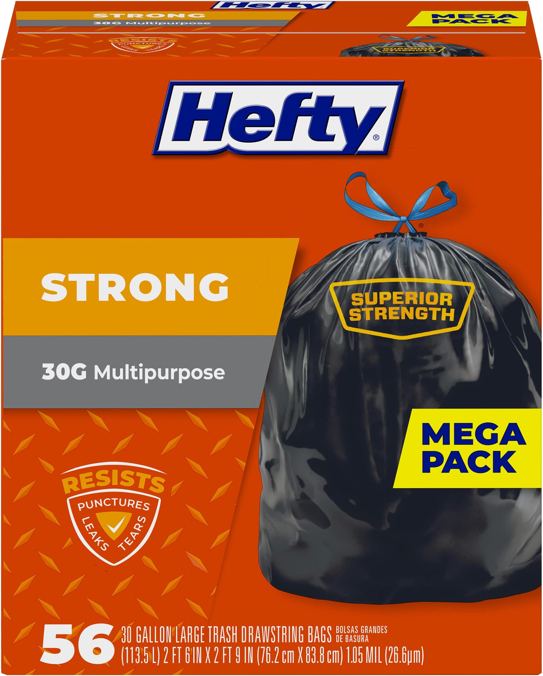 Amazon.com: Hefty Strong Multipurpose Large Black Garbage Bags - 30 ...
