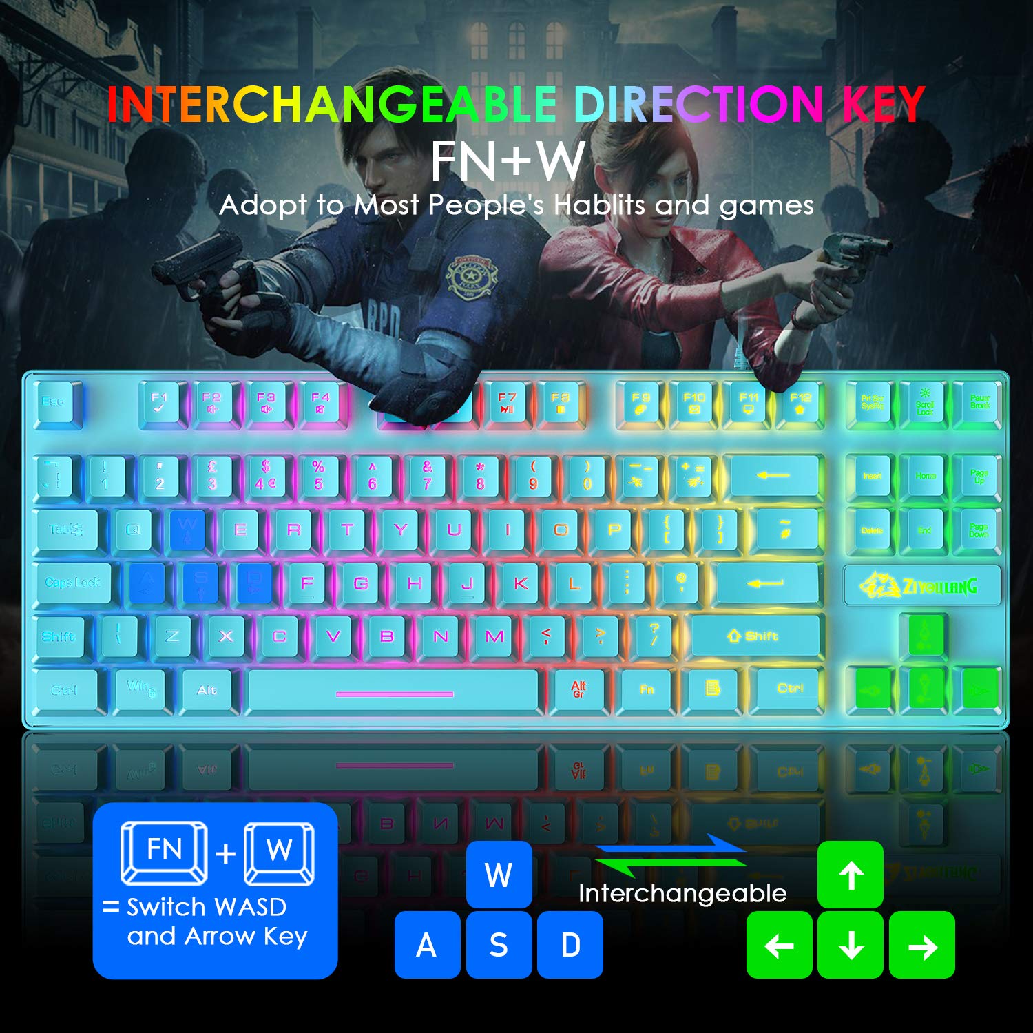Snapklik.com : Gaming Keyboard And Mouse Combo,88 Keys Compact Rainbow ...