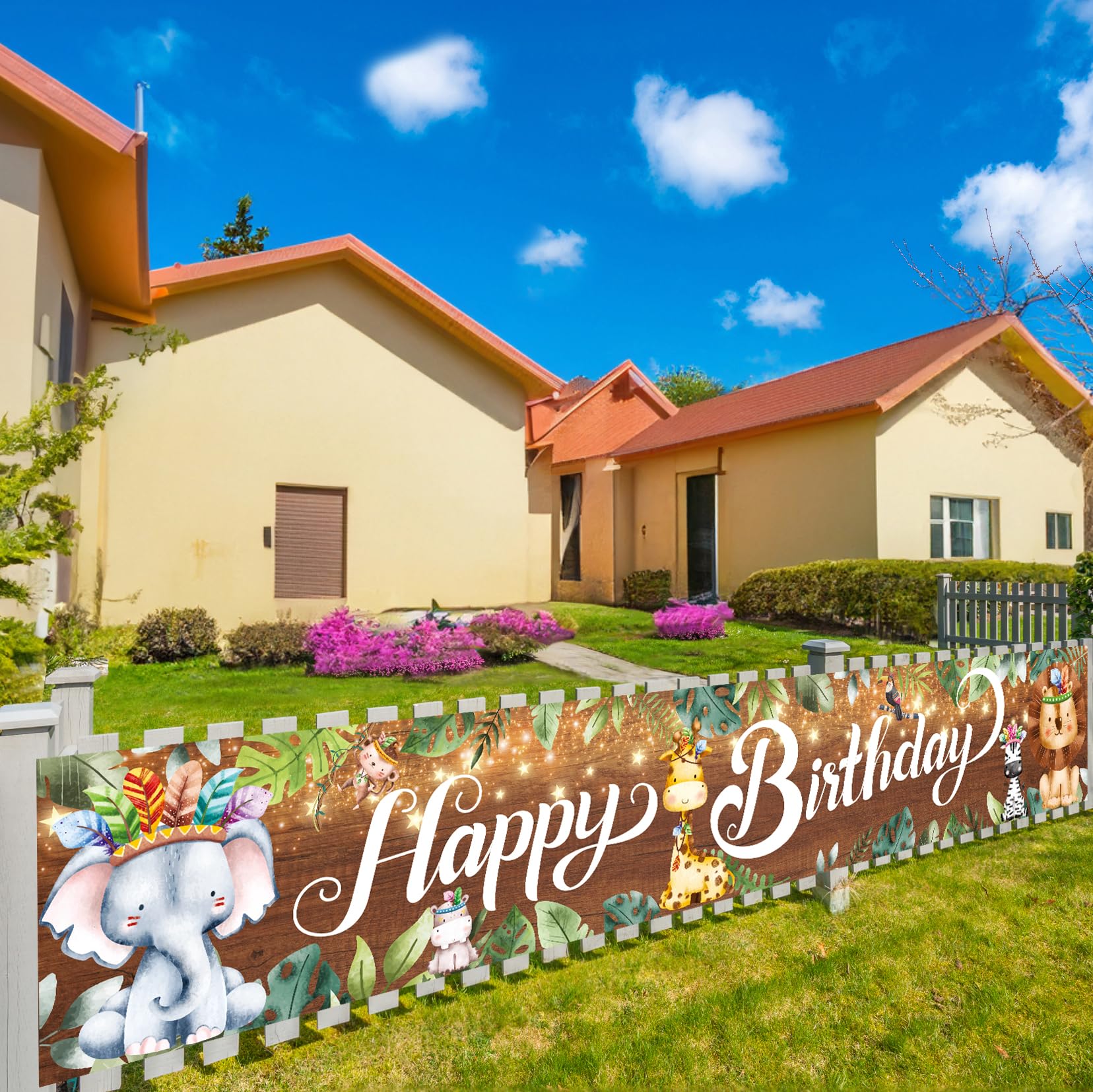 Amazon.com: Large Elephant Happy Birthday Yard Banner Sign, 9.8 x 1.6 ...