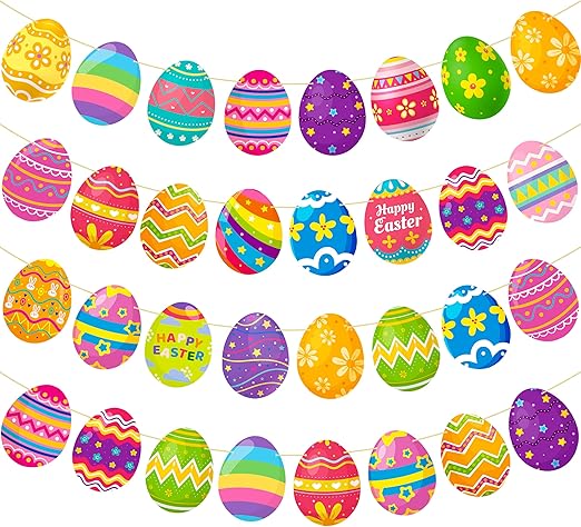 Amazon.com: 4Pcs Easter Egg Banners Happy Easter Party Banners Easter ...
