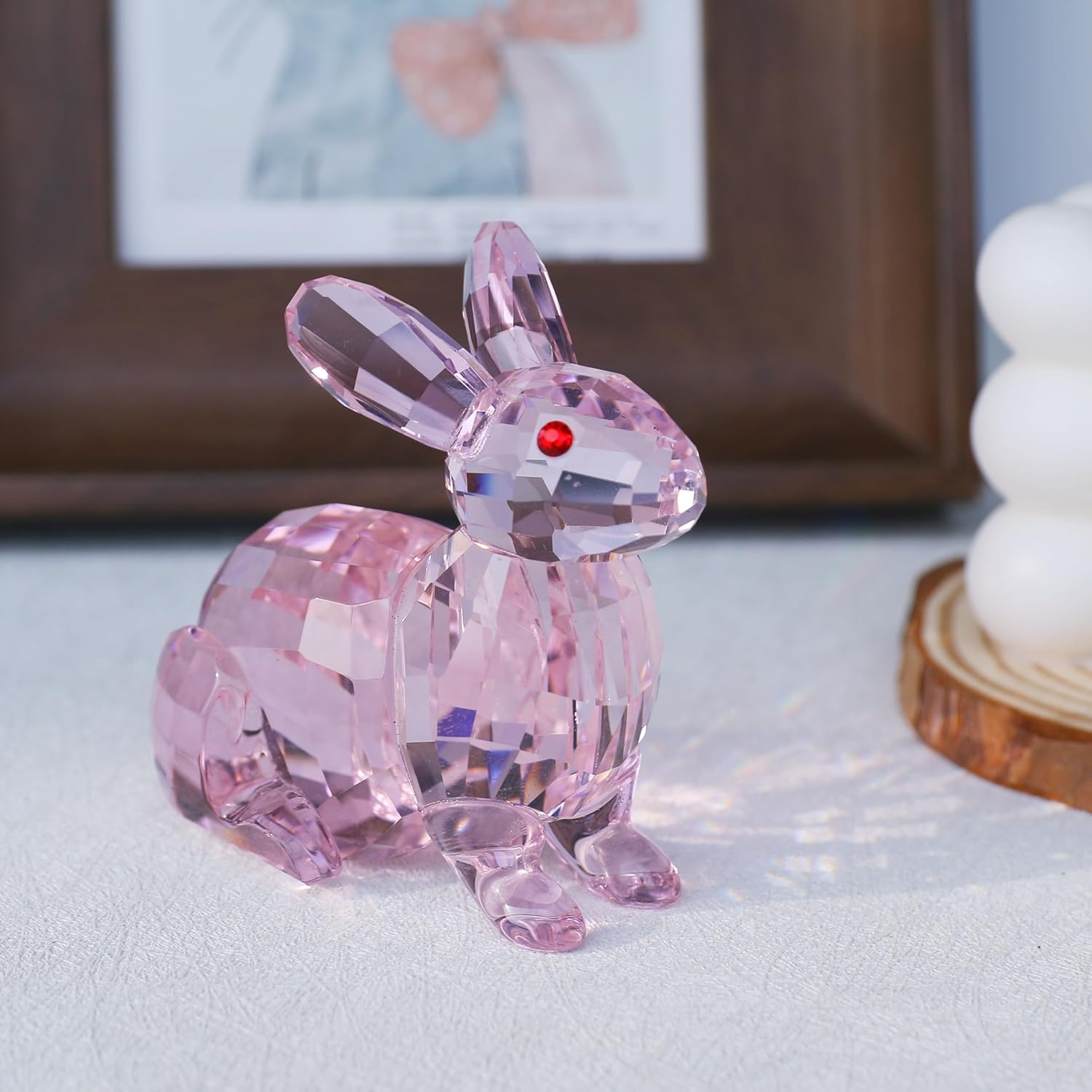 Amazon.com: Crystal Rabbit Figurine Faceted Glass Bunny Statue Pink ...