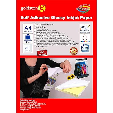 GoColor A4 Self Adhesive Inkjet Photo Glossy Gumming /Sticker/Label ...