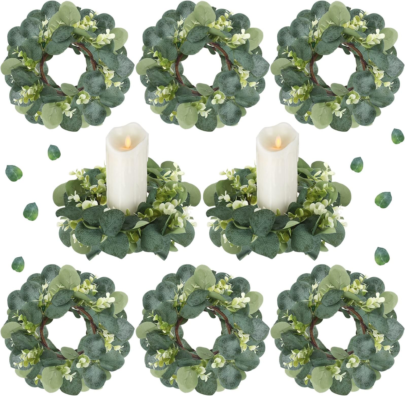 Amazon.com: VIHOSE 20 Pcs Candle Rings Artificial Eucalyptus Leaves ...
