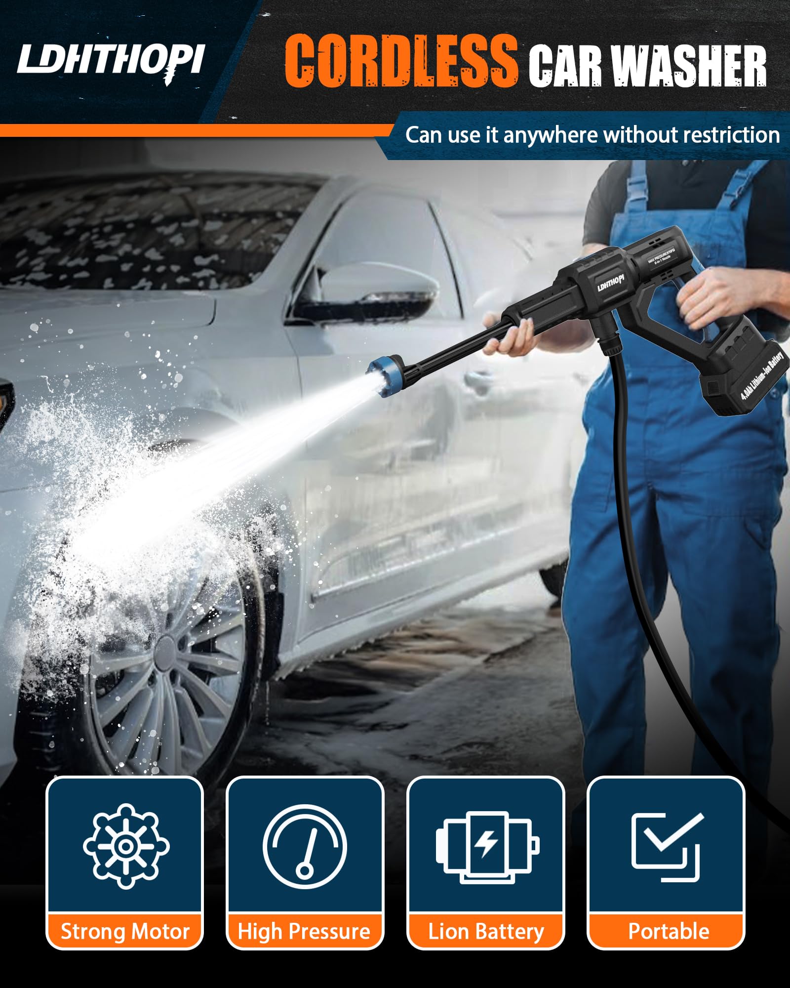 Snapklik.com : LDHTHOPI Cordless Pressure Washer, 970PSI High Pressure ...