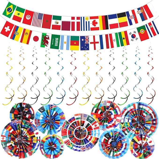 Amazon.com: Outus 22 Pcs International World Flags Decorations Paper ...