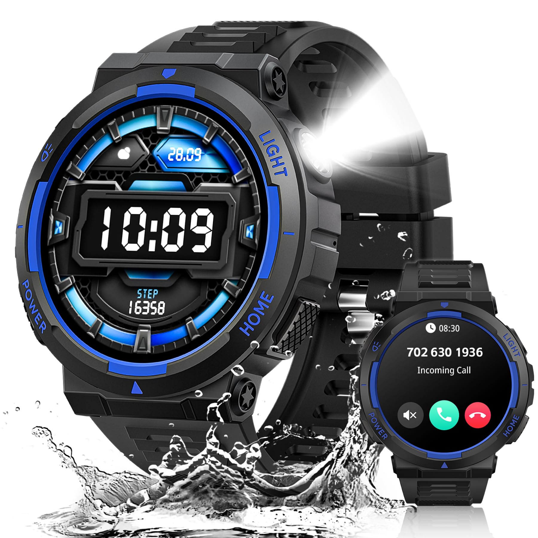 Amazon.com: Military Smart Watch for Men with LED Flashlight(Answer ...