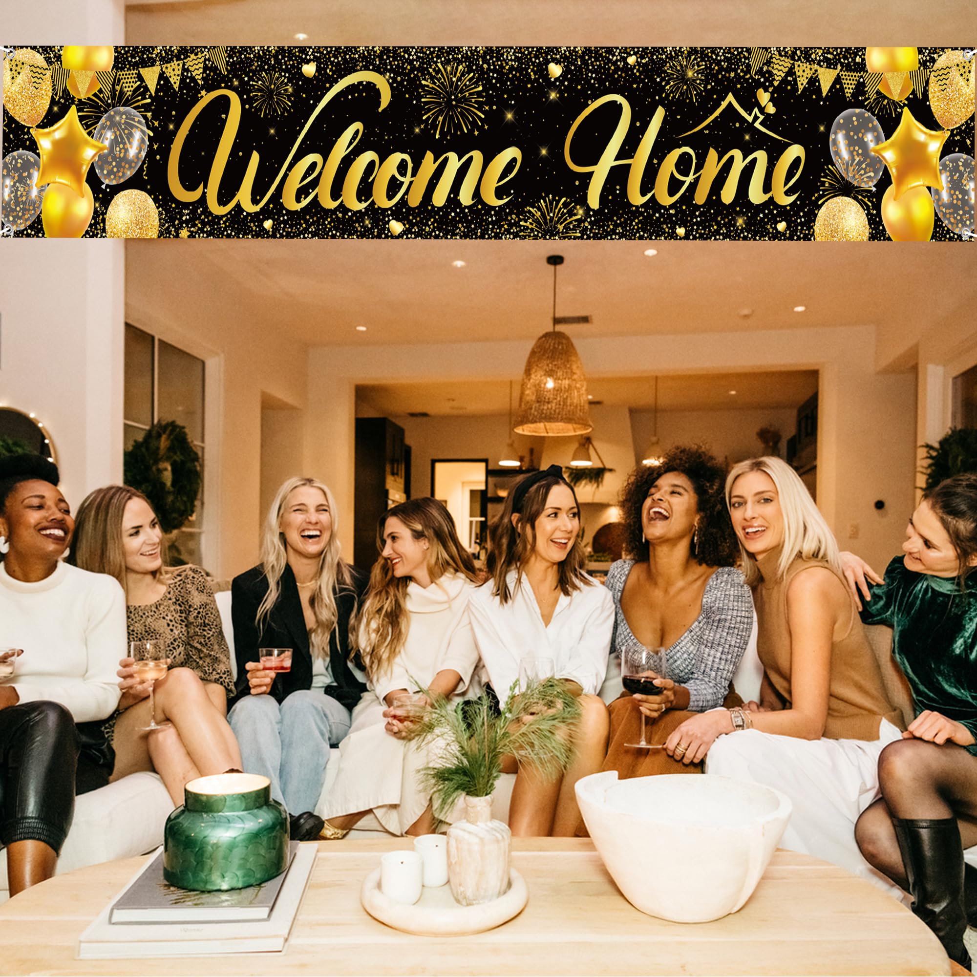 Welcome Home Decorations Banner – Black Gold Welcome Back Yard Banner ...