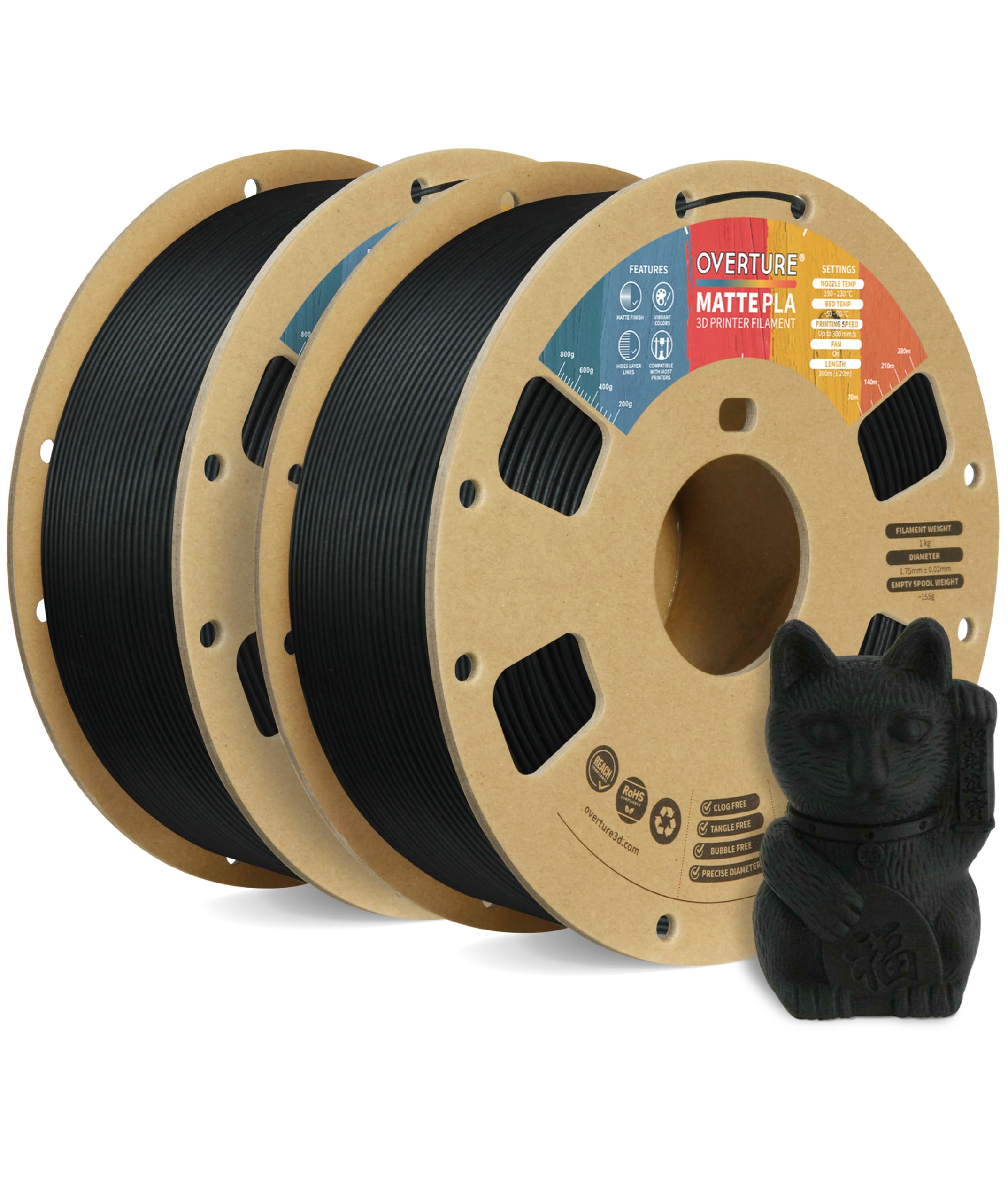 Amazon.com: OVERTURE PLA Matte 3D Printer Filament 1.75mm, Matte PLA ...