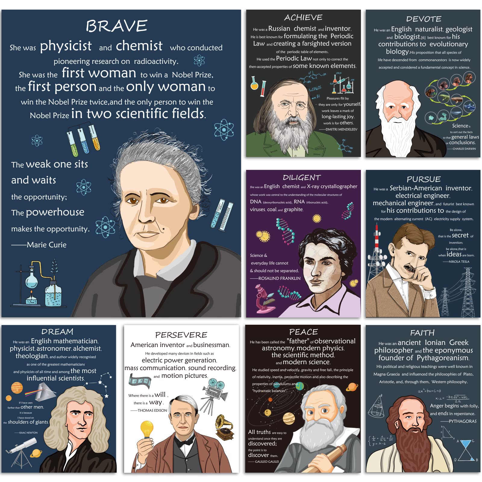 Amazon.com: OBUSATT Science Posters - 9 Pieces Famous Scientists ...