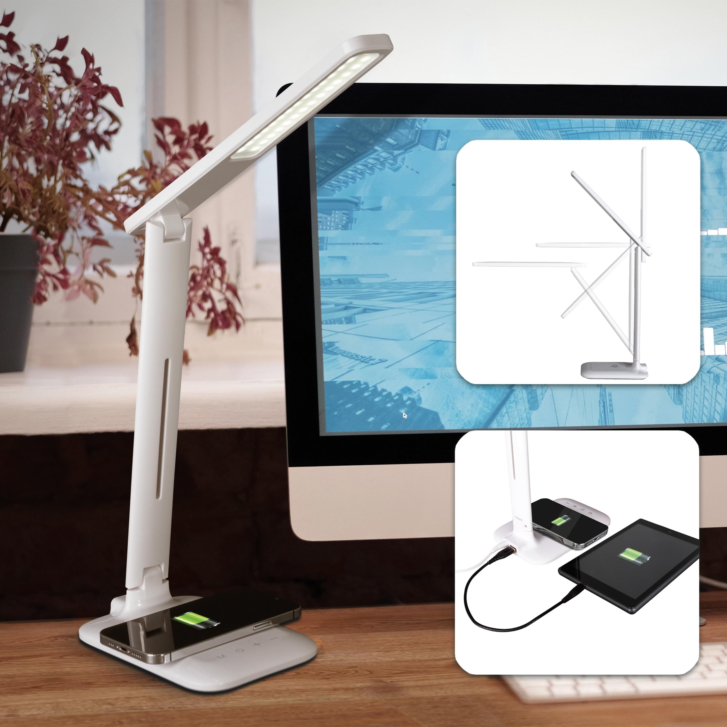 OttLite Charge Up LED Desk Lamp with Wireless Qi Charging & USB ...