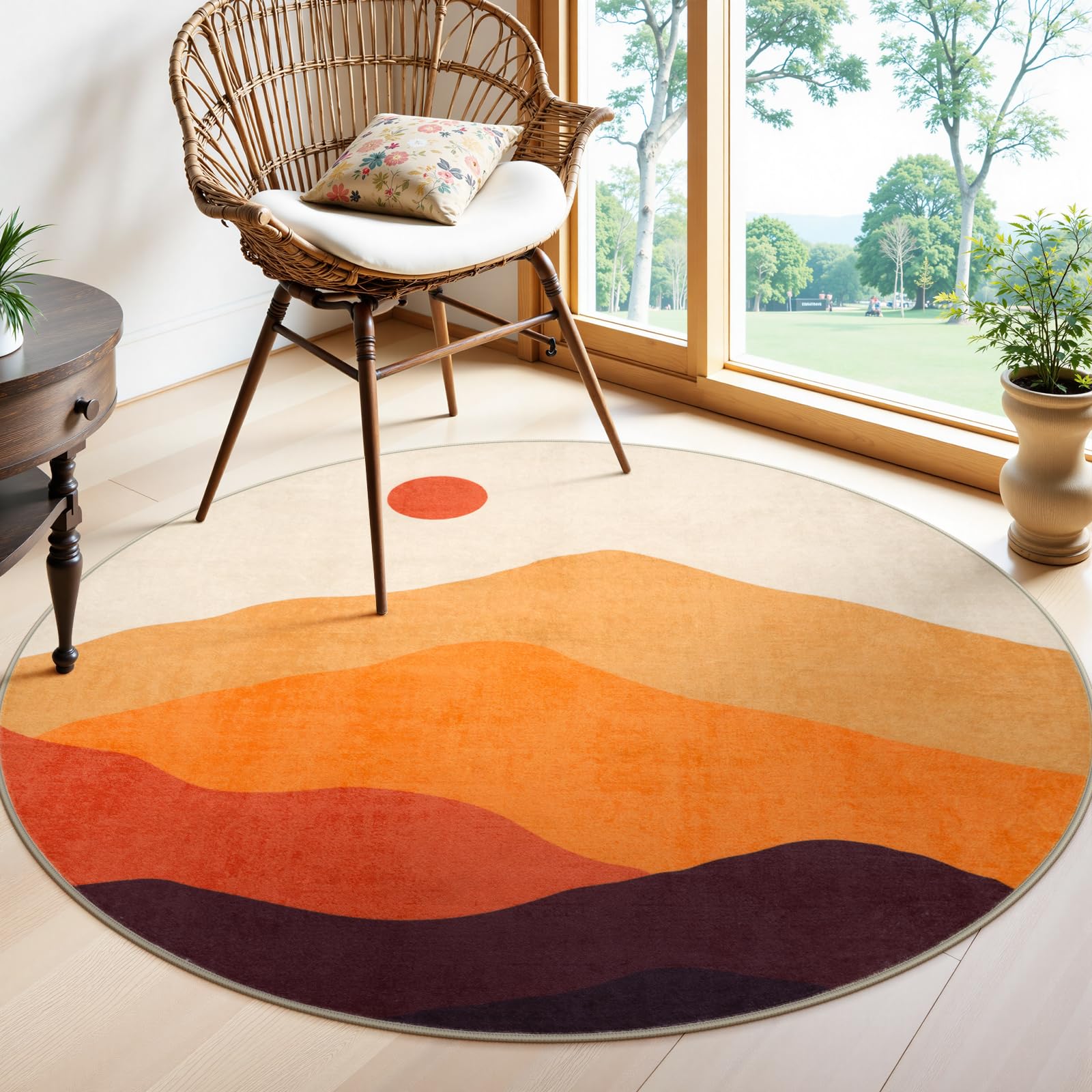 Amazon.com: Sungea Sunset Round Rug 4ft, Orange Round Bathroom Rug Non ...