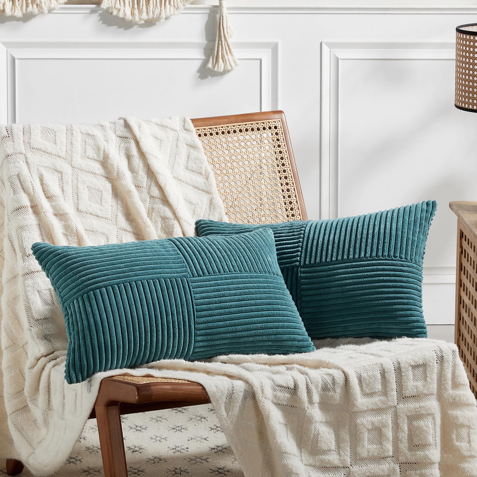 Amazon.com: Fancy Homi 2 Packs Teal Lumbar Decorative Throw Pillow ...