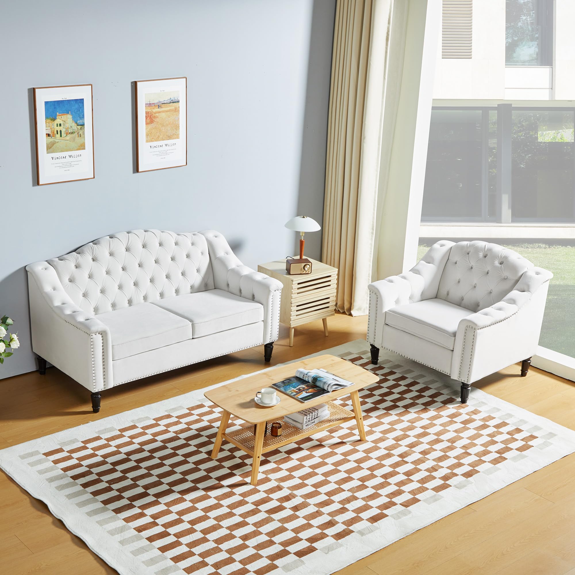 Amazon.com: LEVNARY 2-Piece Couch Set for Living Room, White Velvet ...