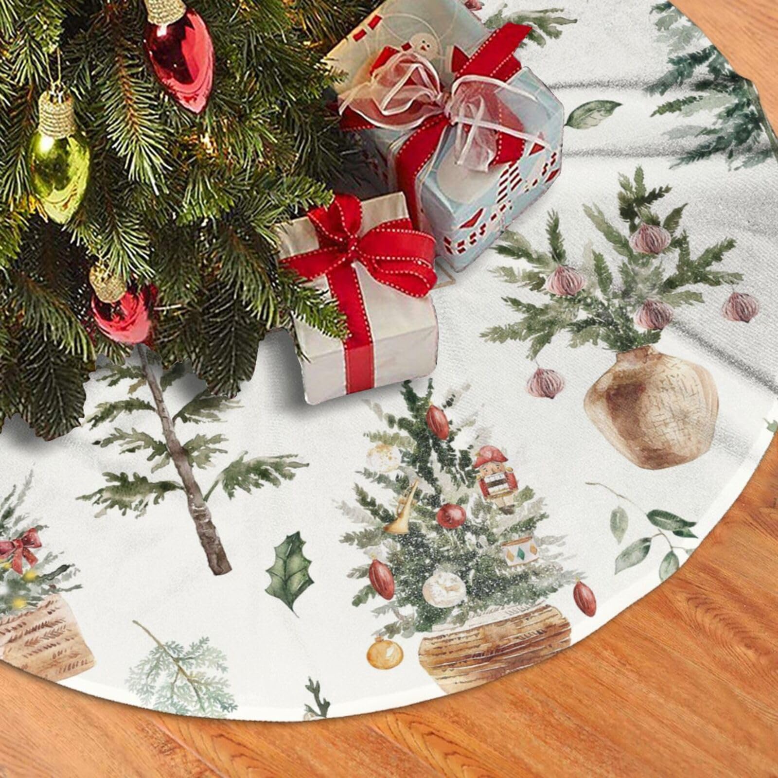 Amazon.com: Cute Retro Vintage White Christmas Tree Skirt 30 Inch ...