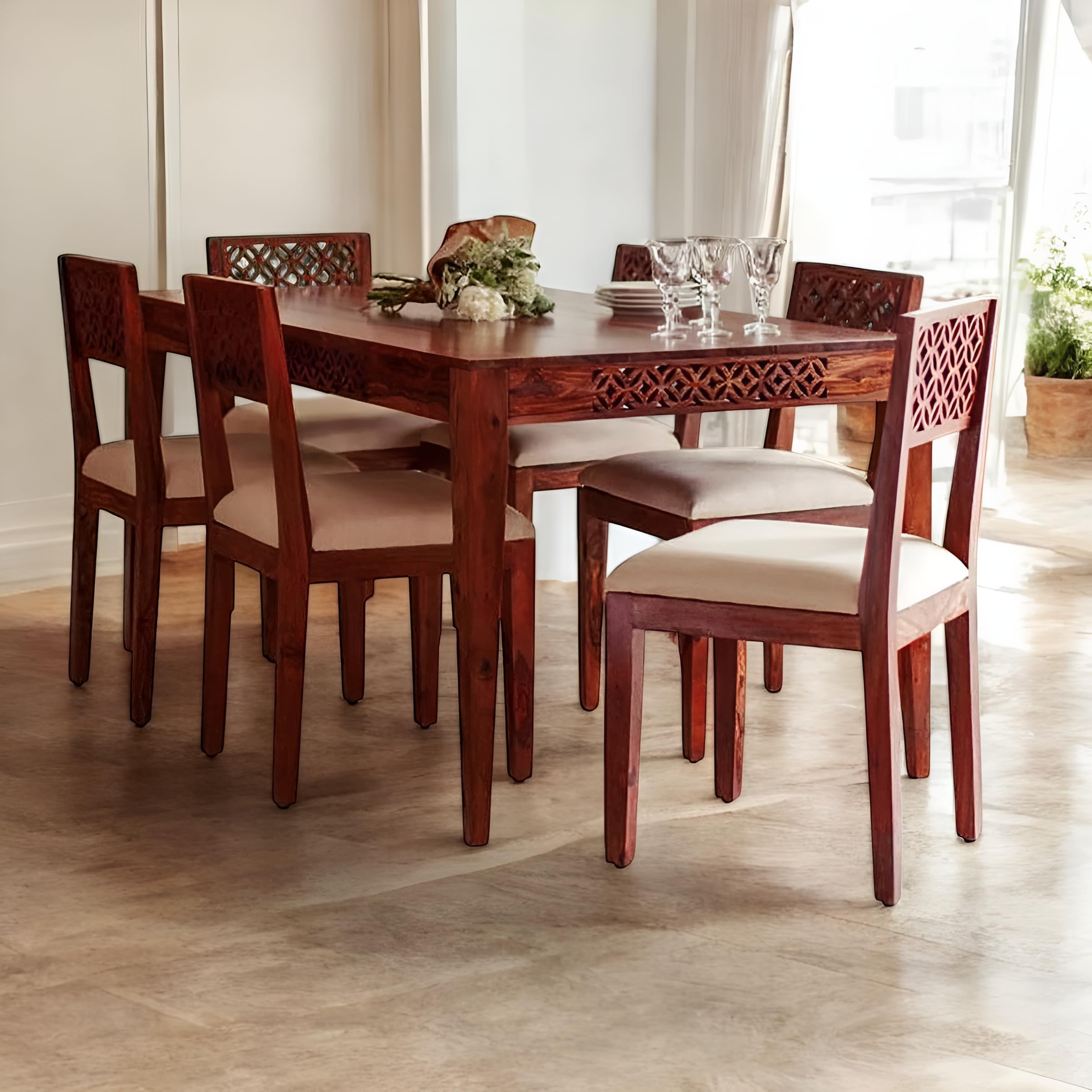 FURNITUREWALLET Sheesham Wood Dining Table 6 Seater|6 Seater Dining Set ...