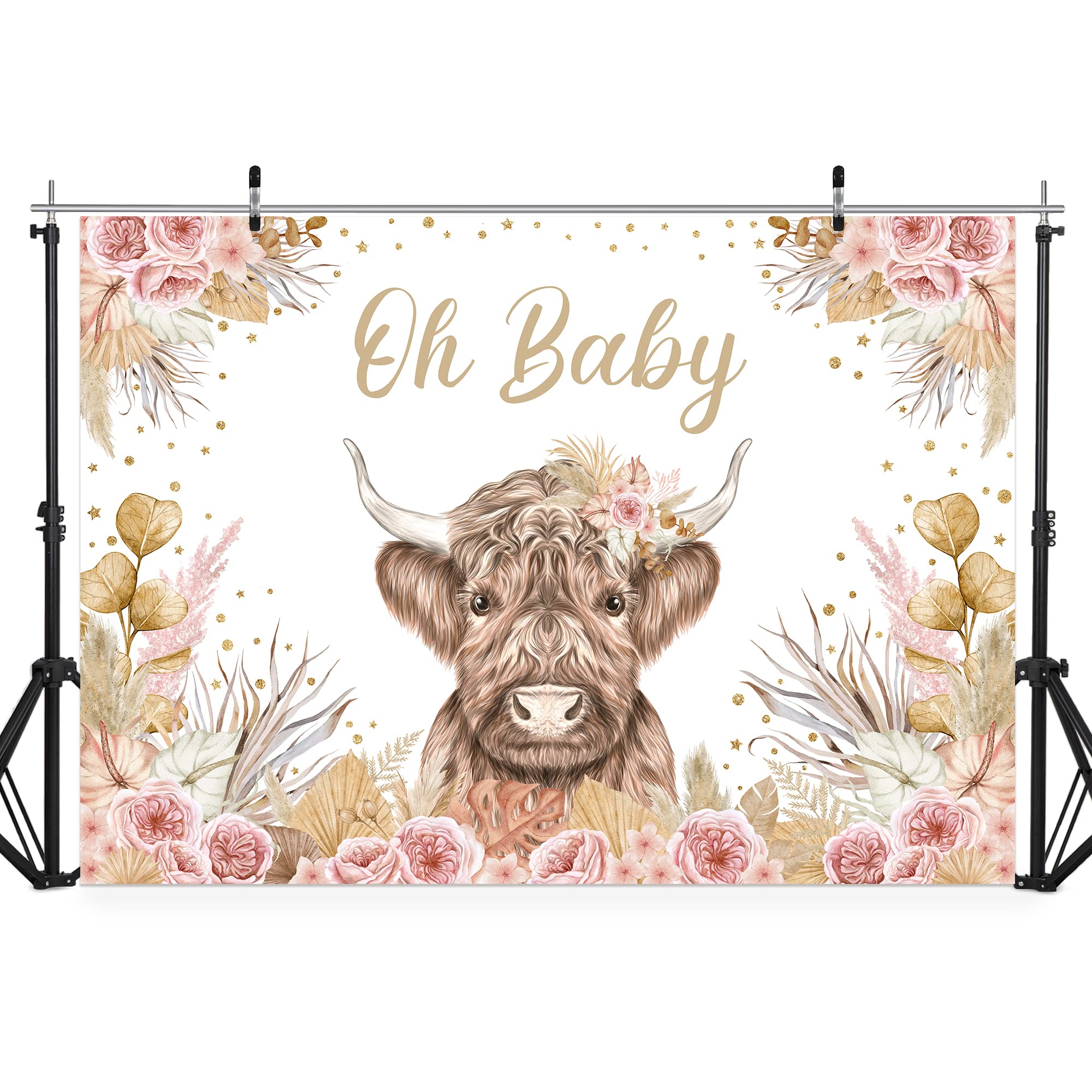 Riyidecor Oh Baby Highland Cow Baby Shower Backdrop 7x5 Feet ...