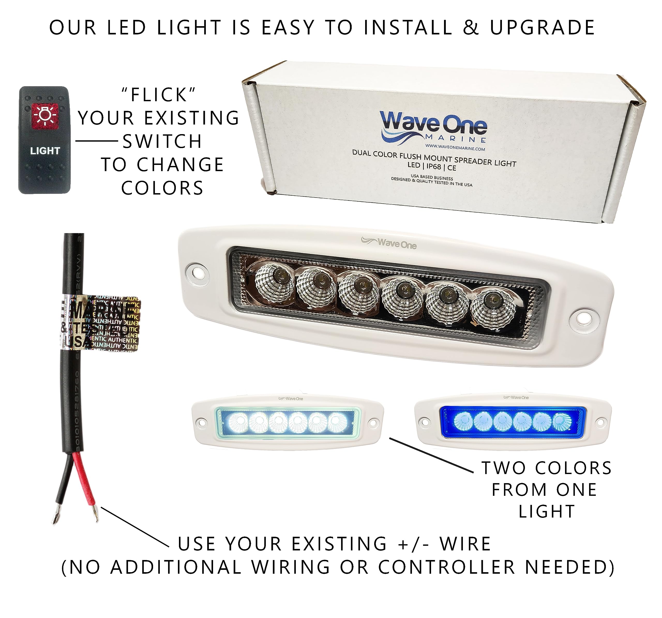 Snapklik.com : Wave One Marine Dual Color LED FLUSH Mount Spreader Light Boat Deck Flood Beam ...