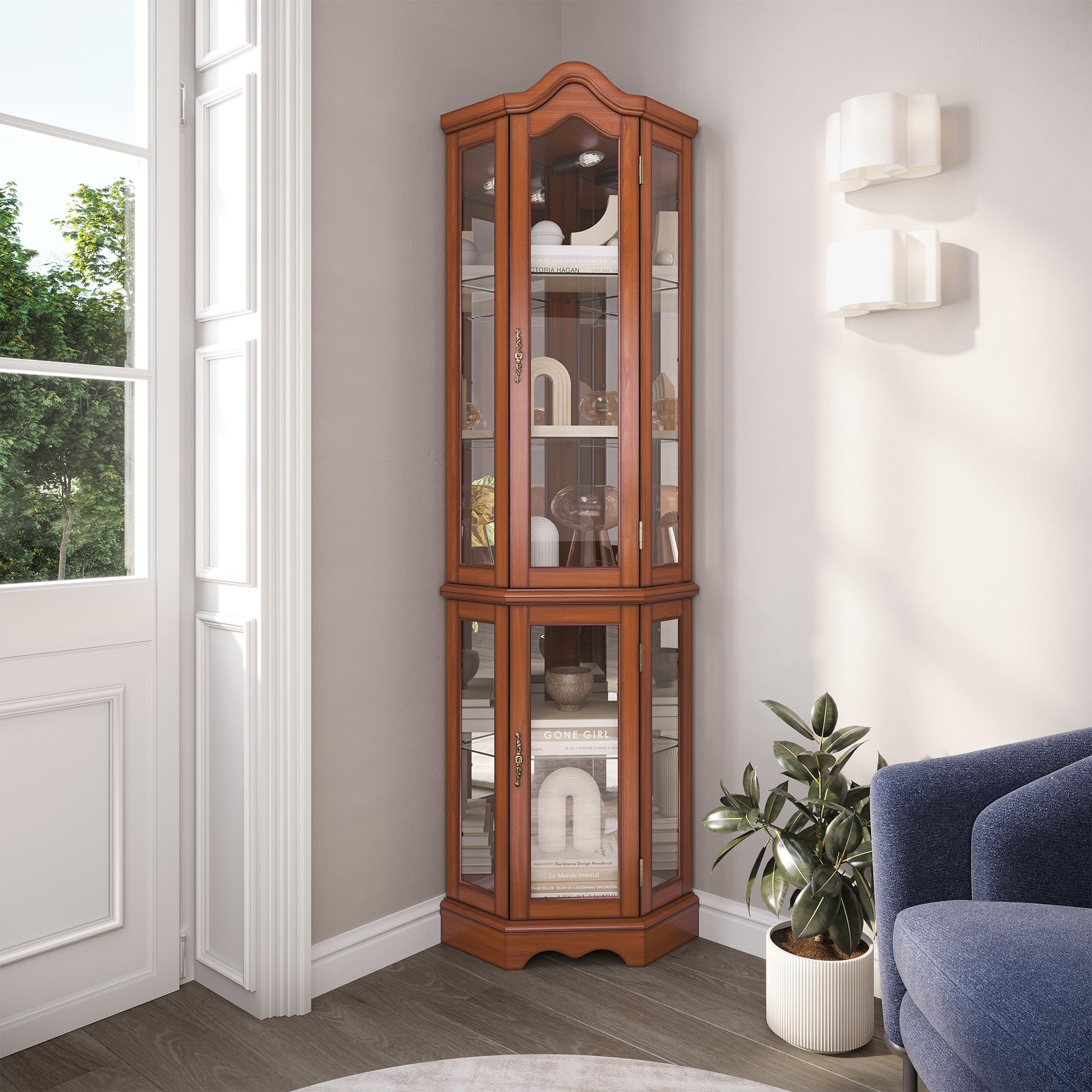 Amazon.com: 5-Shelf Corner Curio Cabinet Medium Brown and Clear 950175 ...