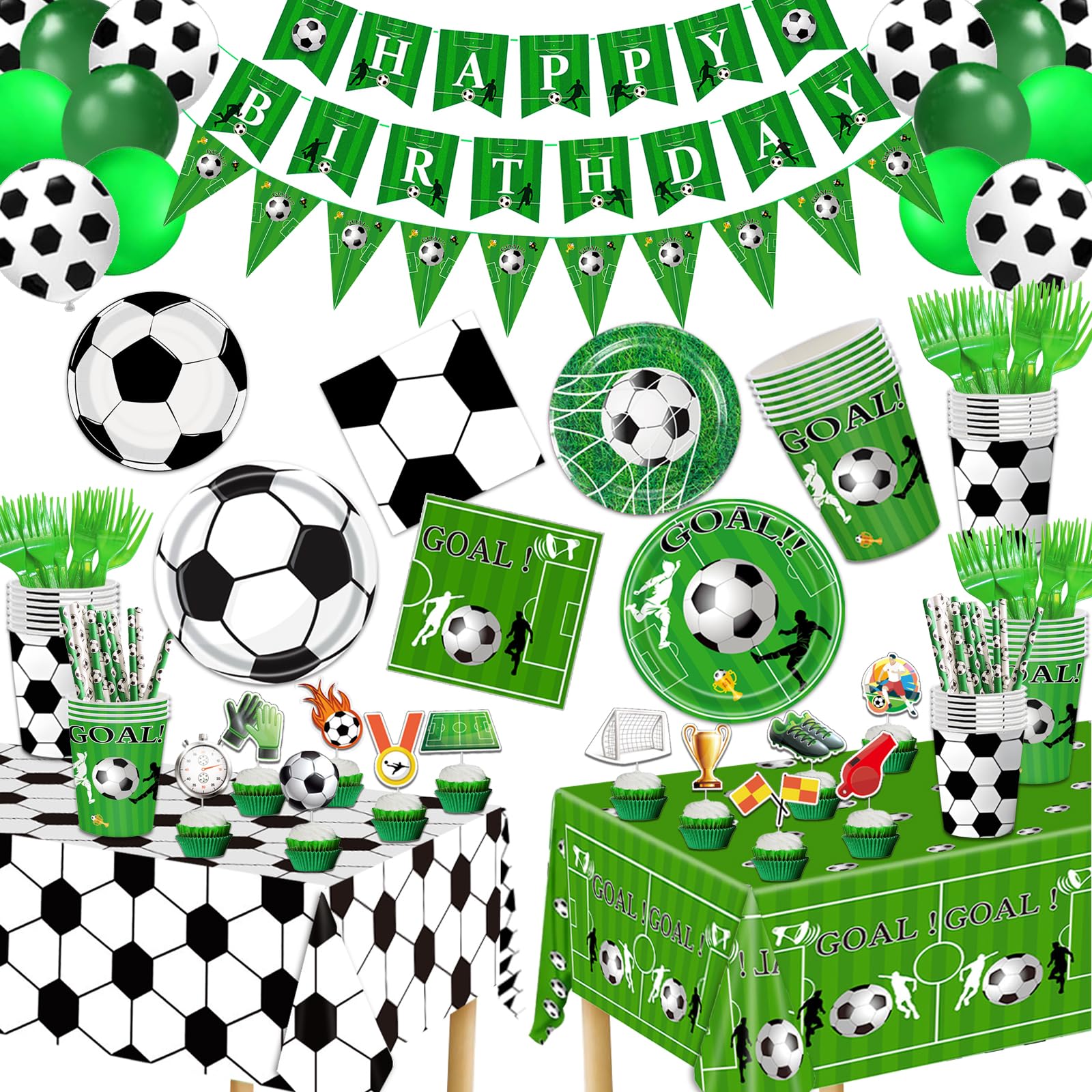 Amazon.com: 172 Pcs Soccer Party Plates Tableware Set Serves 24 Soccer ...