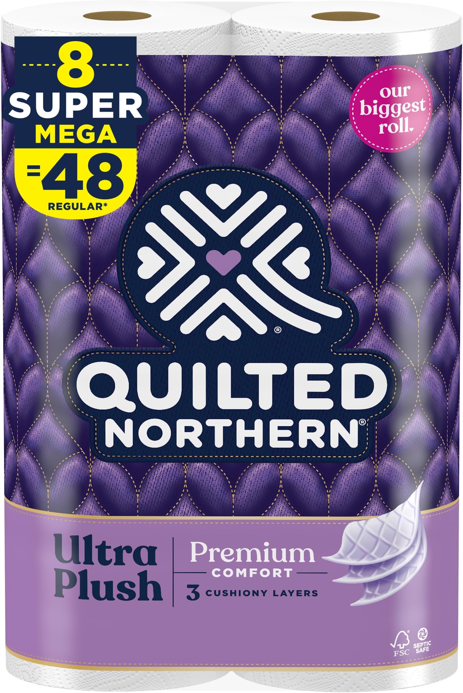 Amazon.com: Quilted Northern Ultra Plush Toilet Paper, 8 Super Mega Rolls = 48 Regular Rolls, 3X ...
