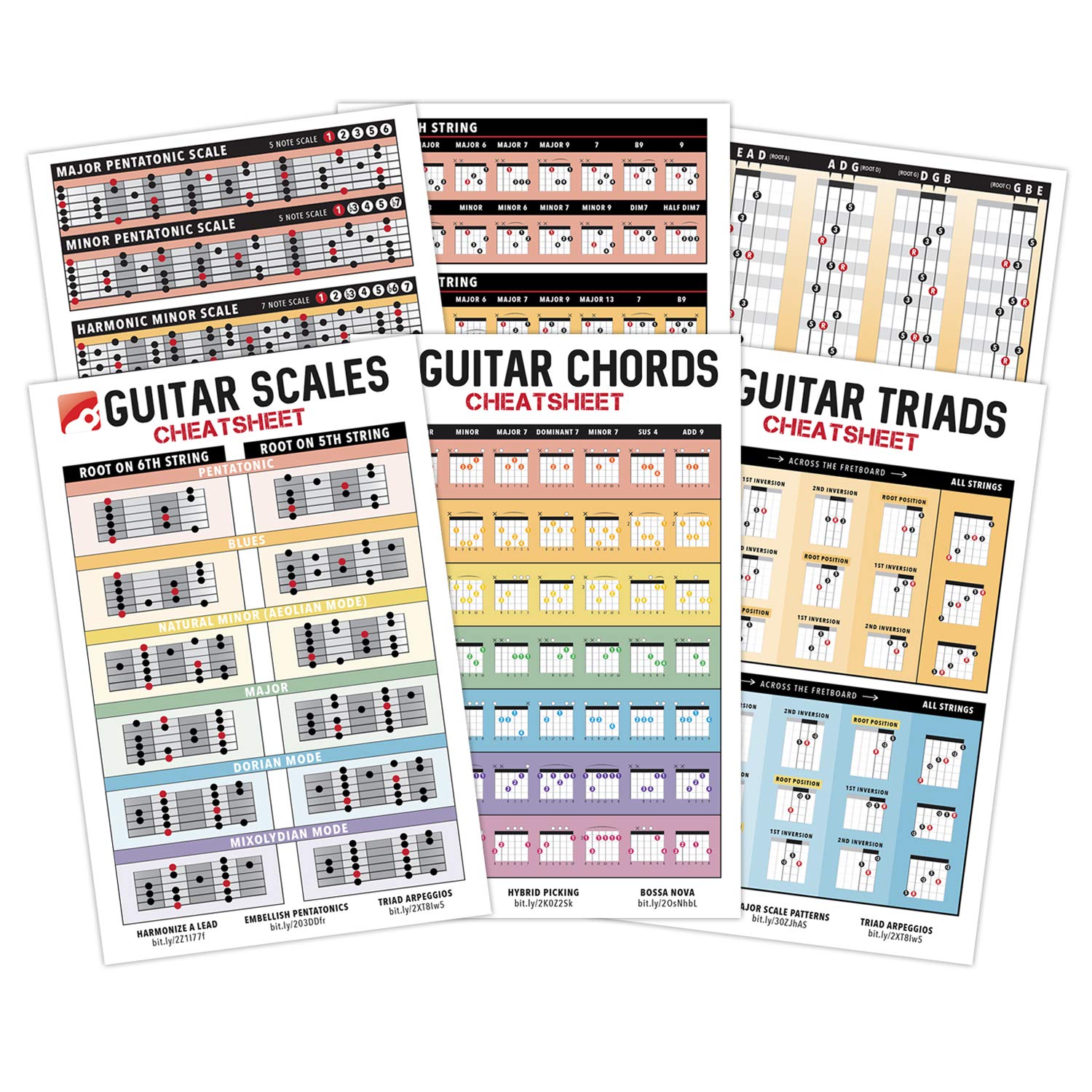 Buy IVIDEOSONGS Guitar Cheatsheets Bundle (6" x 9") • Chords, Scales ...