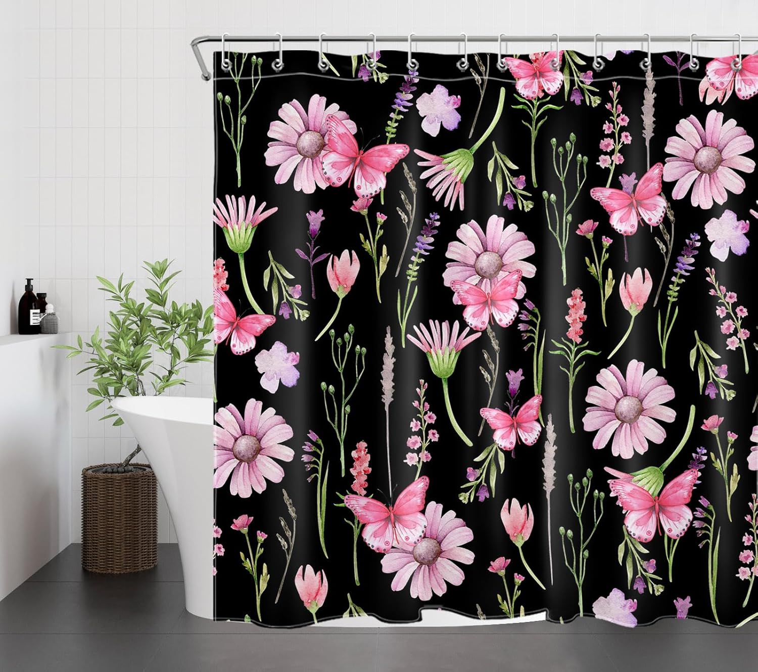Amazon.com: LB Watercolor Wildflower Shower Curtain Rustic Pink Flower ...