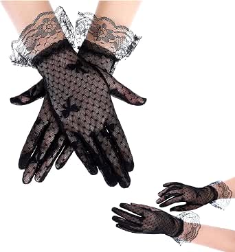 Amazon.com: 2 Pairs Girls Lace Gloves for Women Tea Party Floral Gloves ...