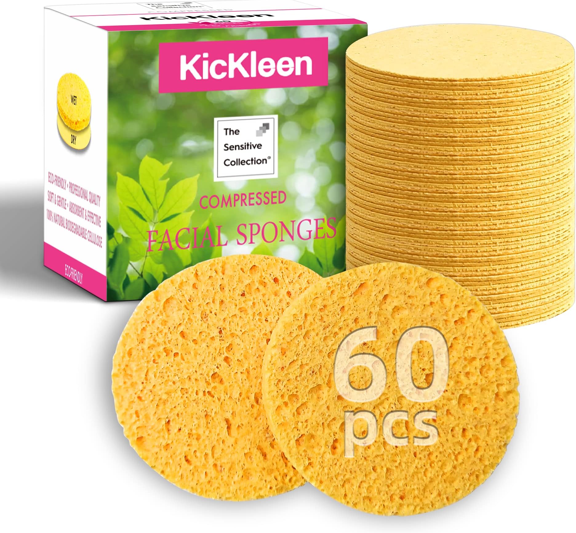 Amazon.com : 60-Count Compressed Facial Sponges|100% Natural Kickleen ...