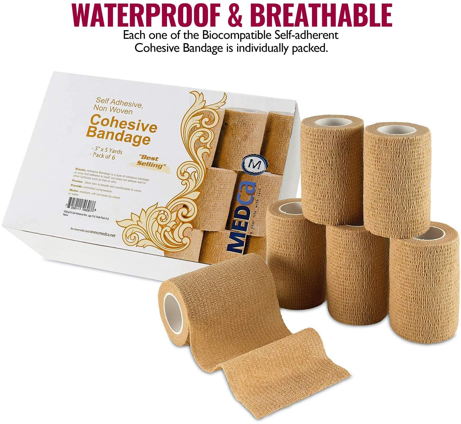Snapklik.com : Self Adherent Wrap - Bulk Pack Of 6, Athletic Tape Rolls ...