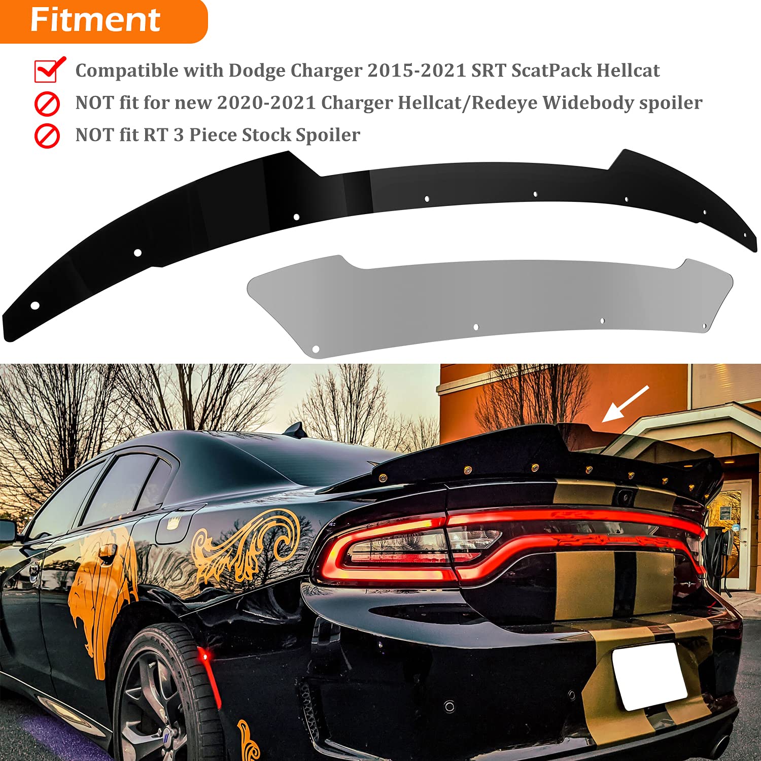Bonbo Rear Wicker Bill Spoiler Venom V2 for Dodge Charger 2015-2021 SRT ...