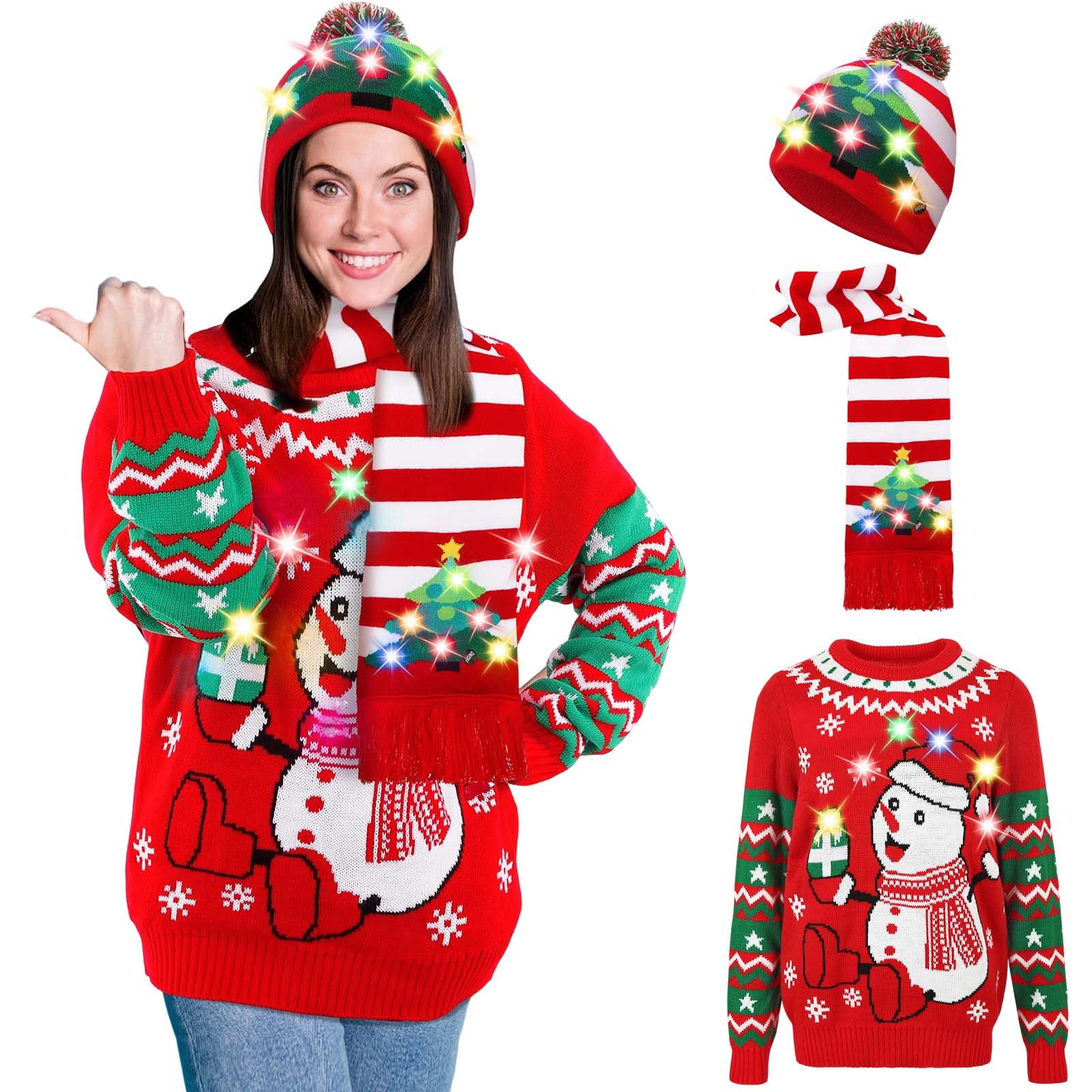 SHANDABULIU 3 en 1 Suéteres Navideños, Suéteres Navideños con Luces Led ...