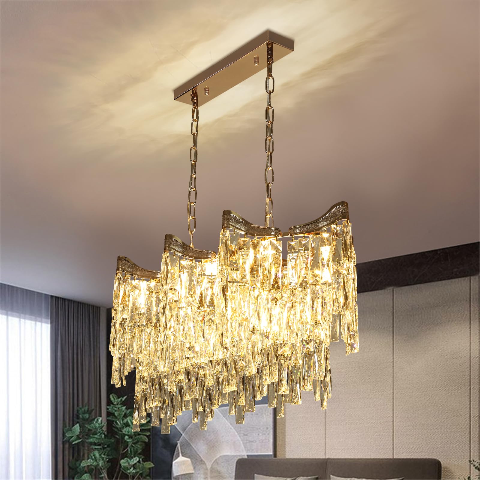 31.5" Linear Crystal Chandeliers for Dining Room, 10-Light Modern ...