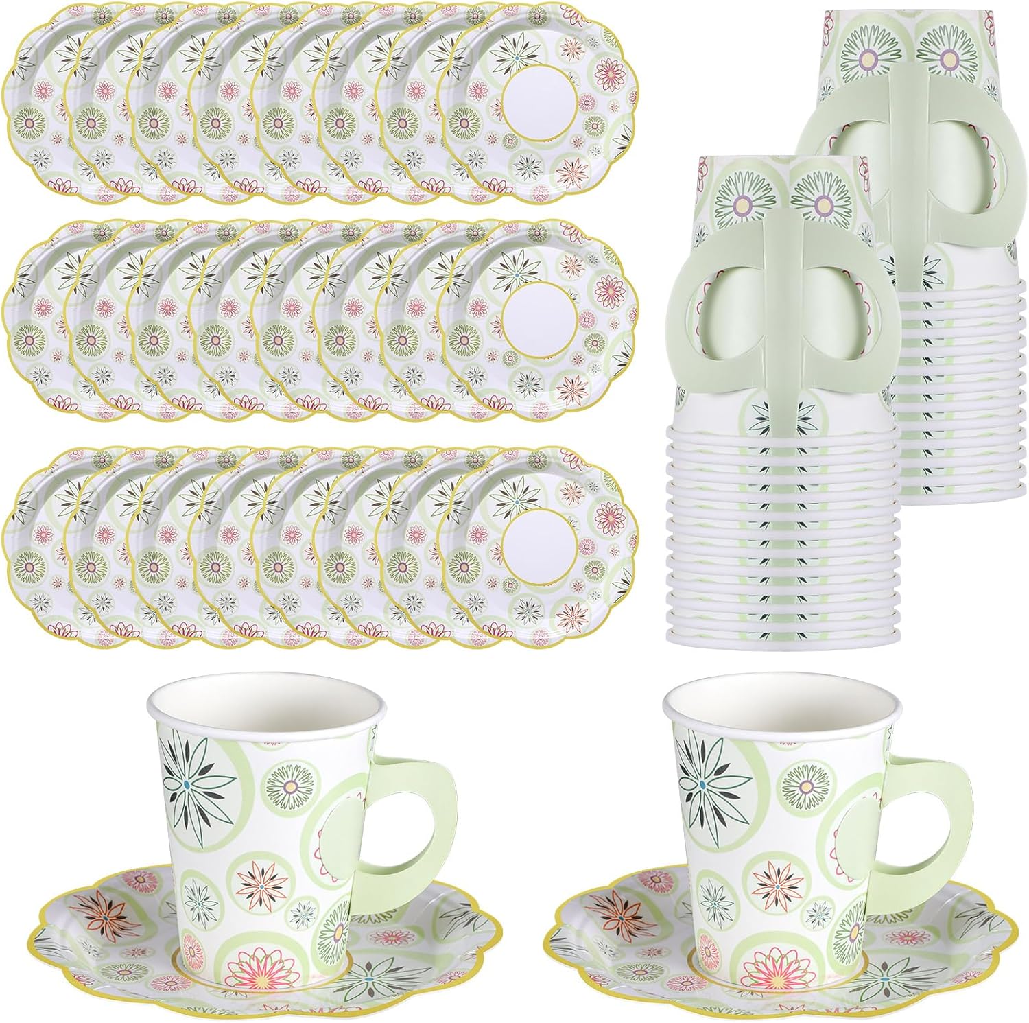 Amazon.com: Suttmin Disposable Tea Party Cups 9oz Floral Tea Cups and ...