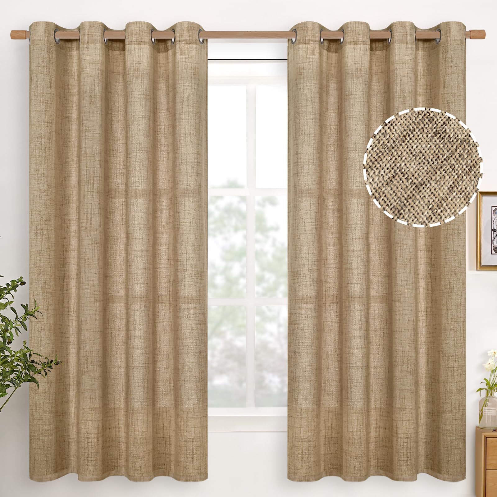 Amazon.com: YoungsTex Linen Curtains 63 Inch Length Farmhouse Burlap ...