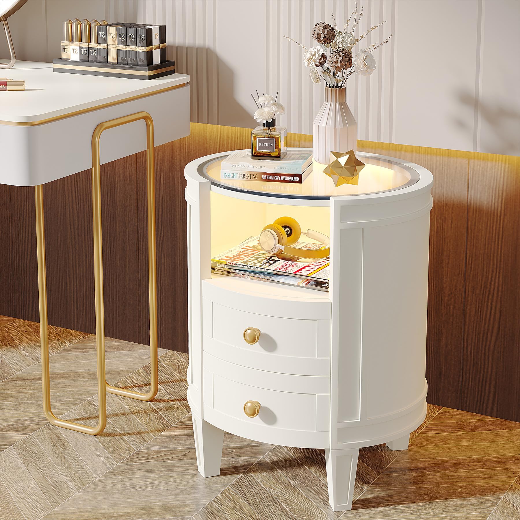 Amazon.com - JITEM Marble Top Nightstand 2 Drawers Oval Bedside Cabinet ...
