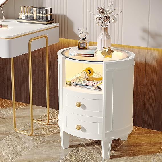 Amazon.com: Tribesigns Oval Nightstand No Assembly, 2-Drawer LED ...