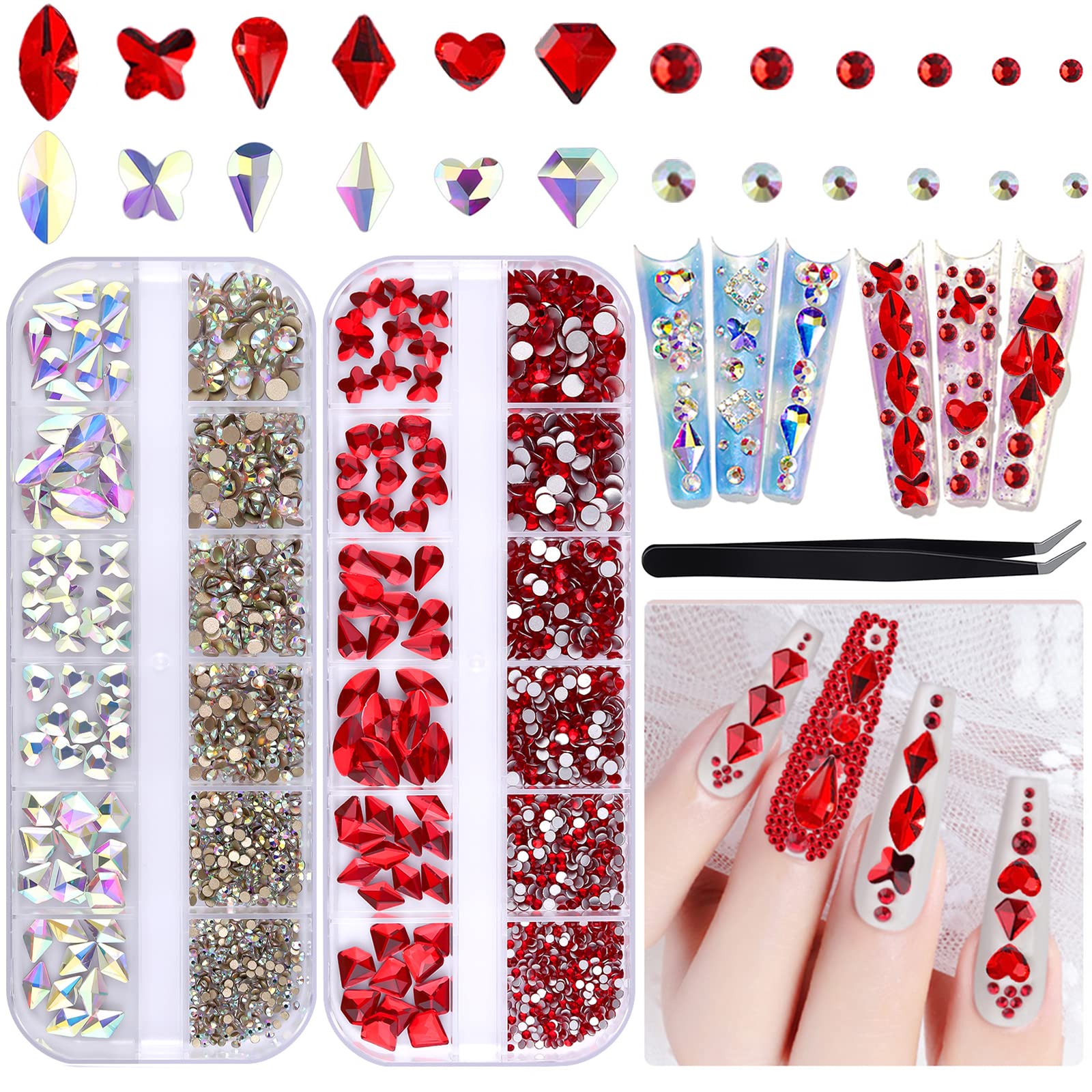 Red Nail Designs With Rhinestones