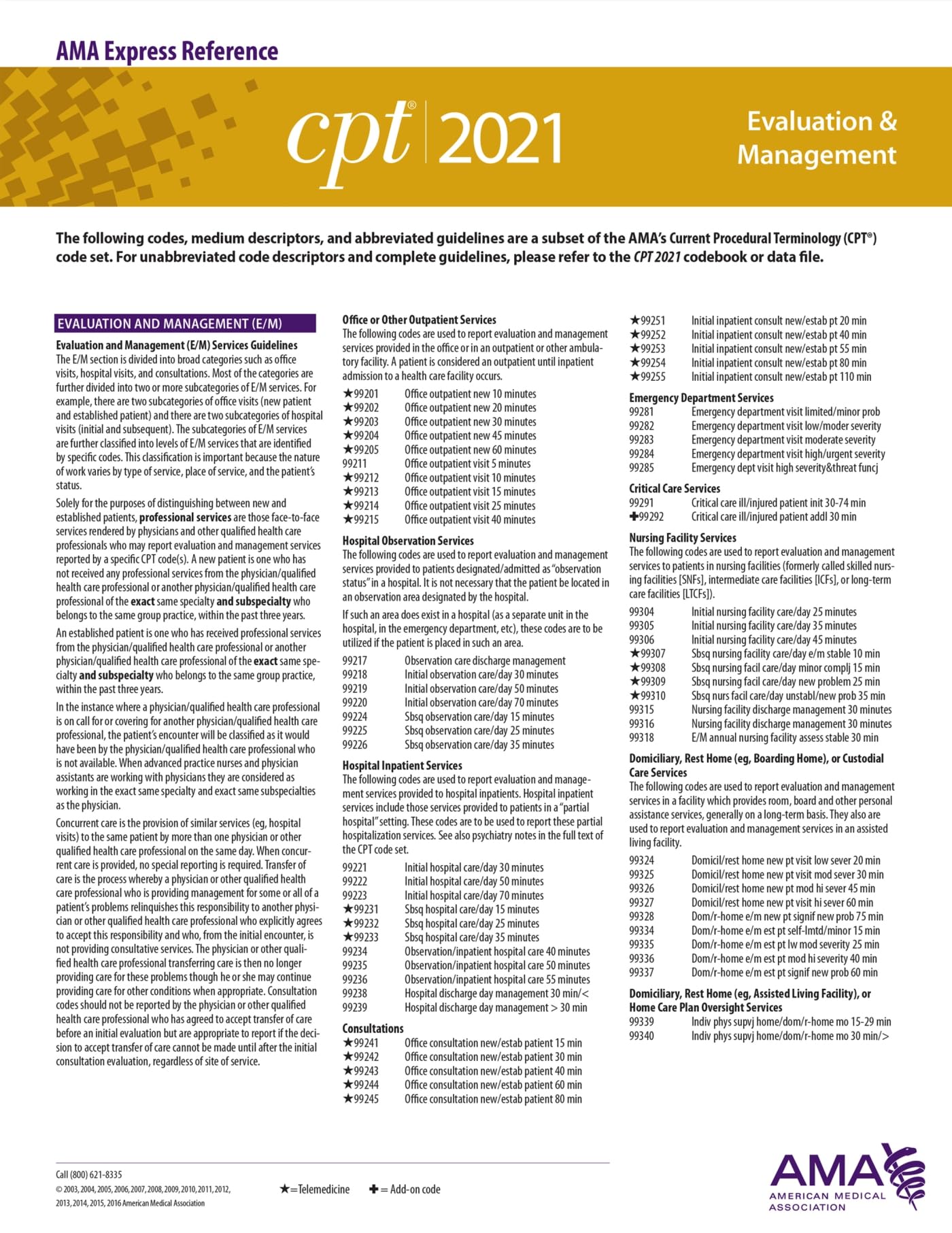 Amazon.com: CPT 2021 Express Reference Coding Card: Evaluation and ...