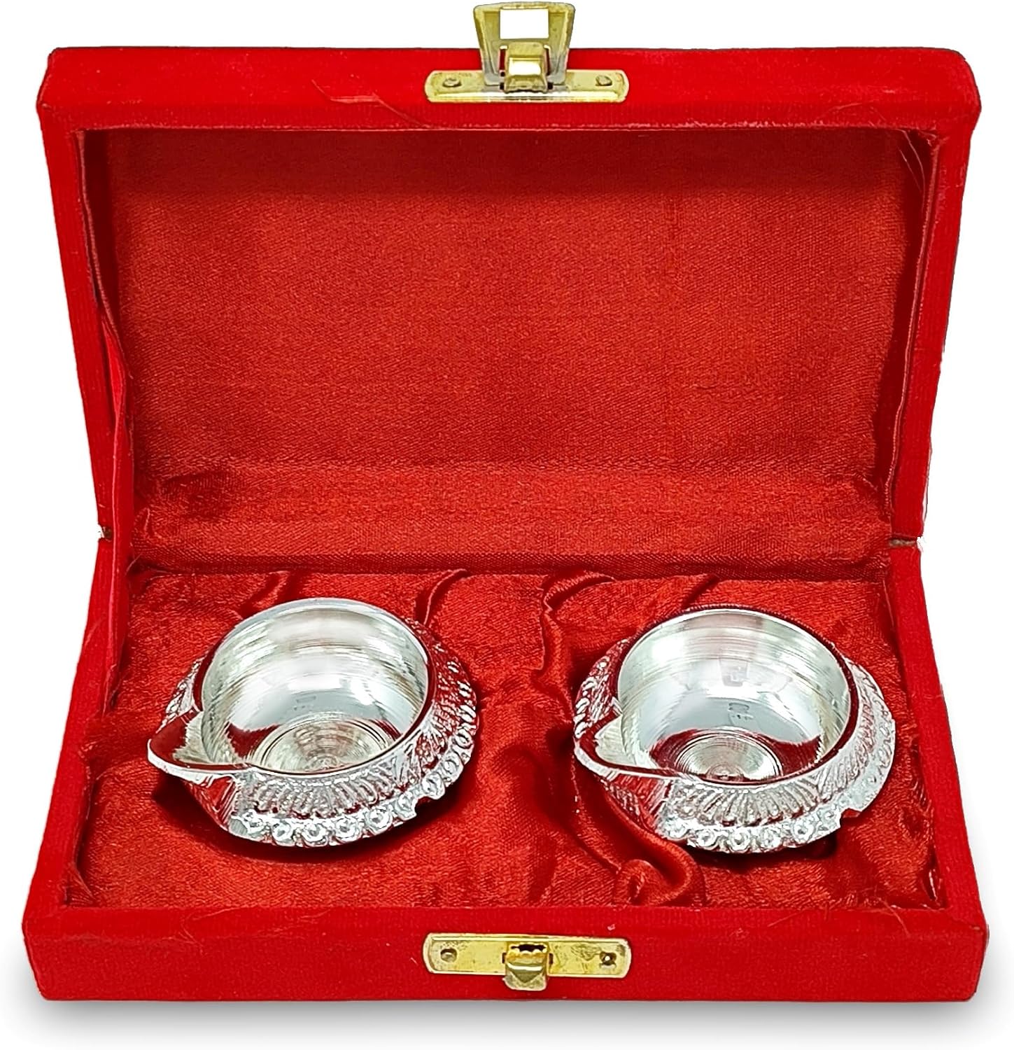 Amazon.com: BENGALEN Silver Plated Kuber Diya with Red Velvet Gift Box ...