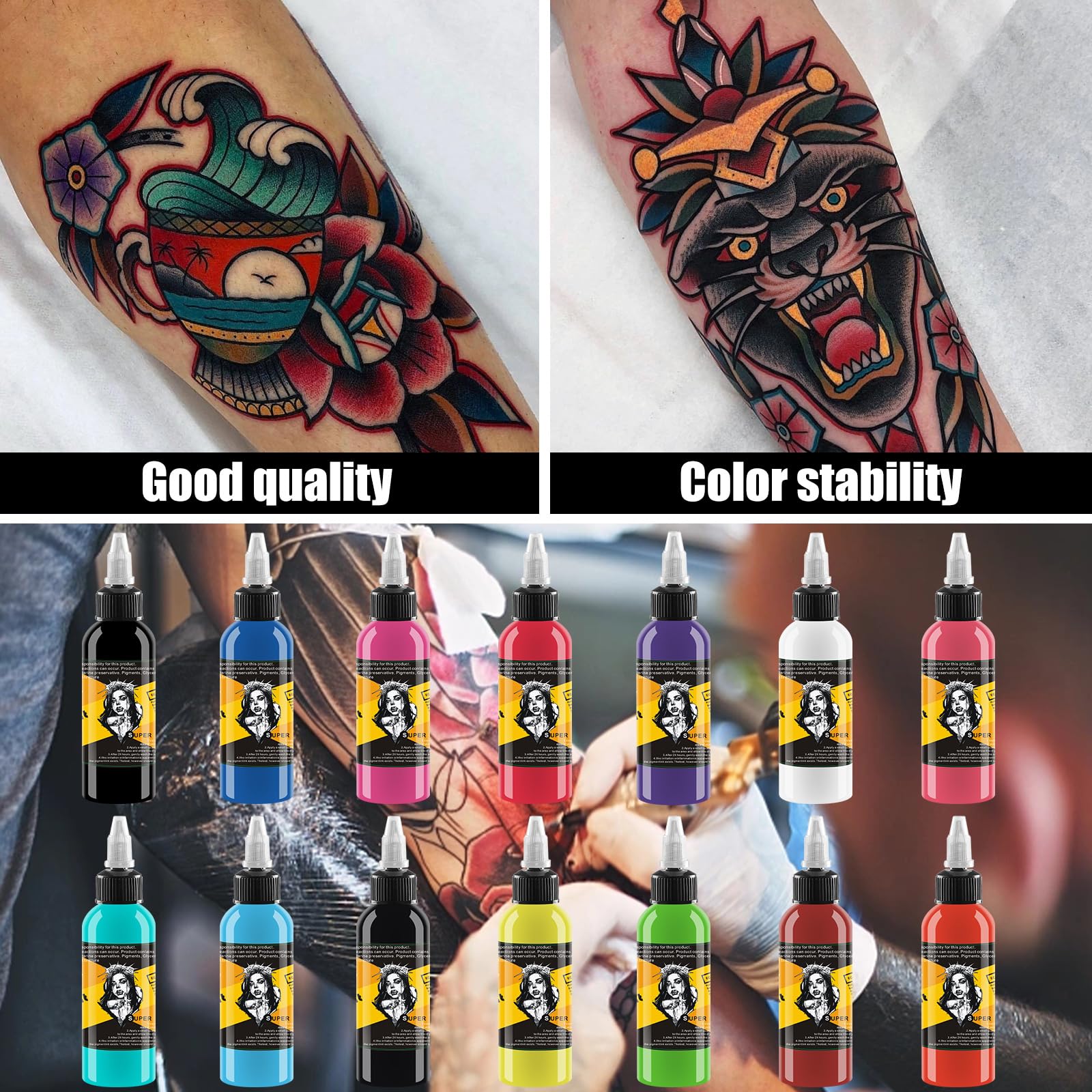 Stable Color Tattoos Professional 14 Color Tattoo Ink Set 0.5OZ (15ML)