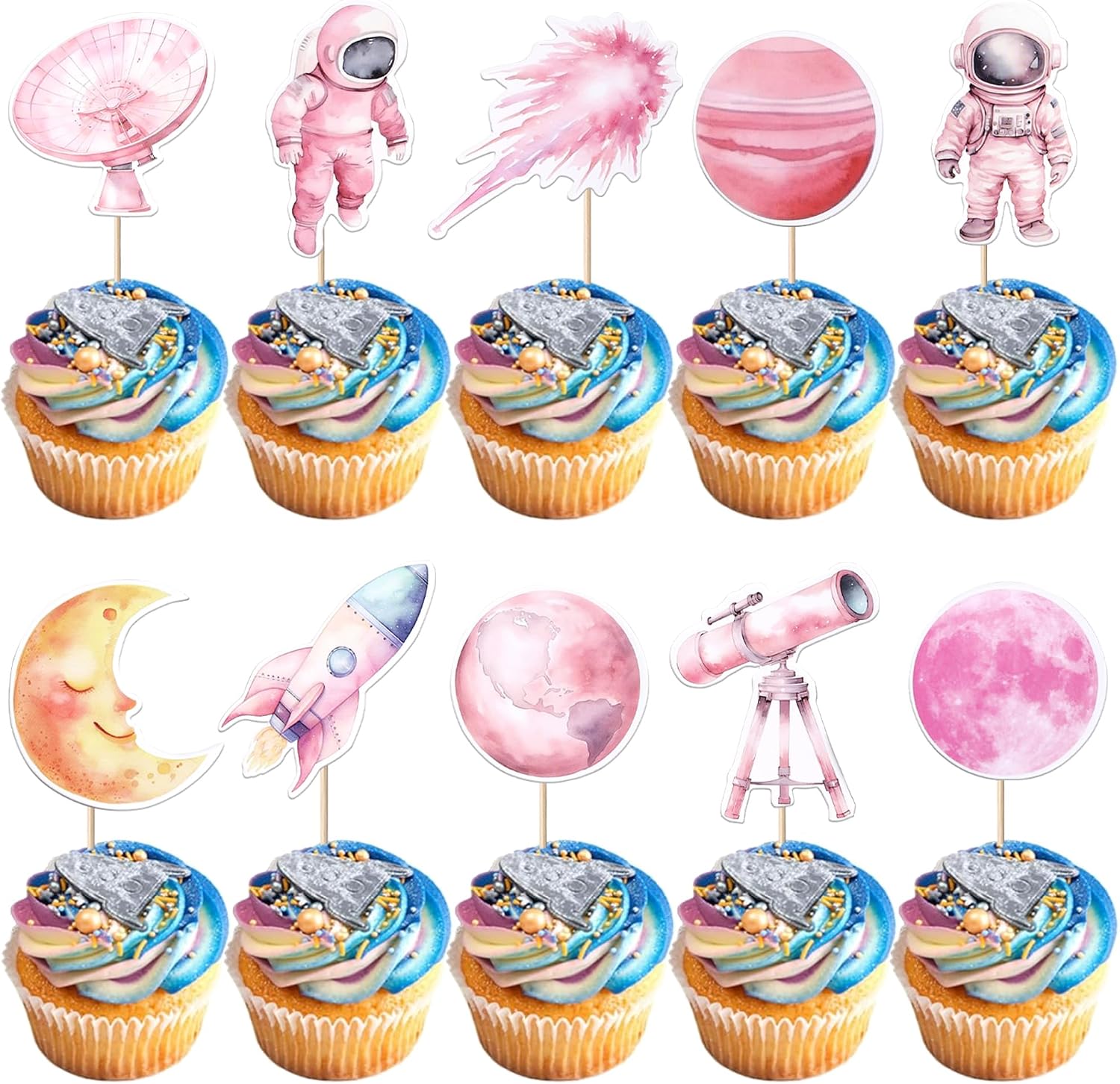 Amazon.com: 40 Pack Space Cupcake Toppers Solar System Galaxy Universe ...