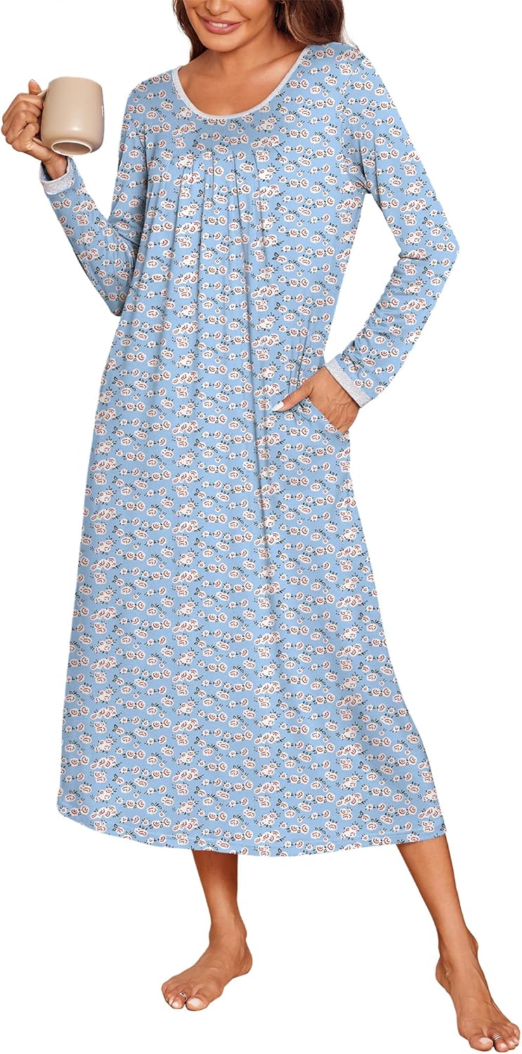 Amazon.com: Ekouaer Long Nightgowns for Women Long Sleeve Sleepshirts ...