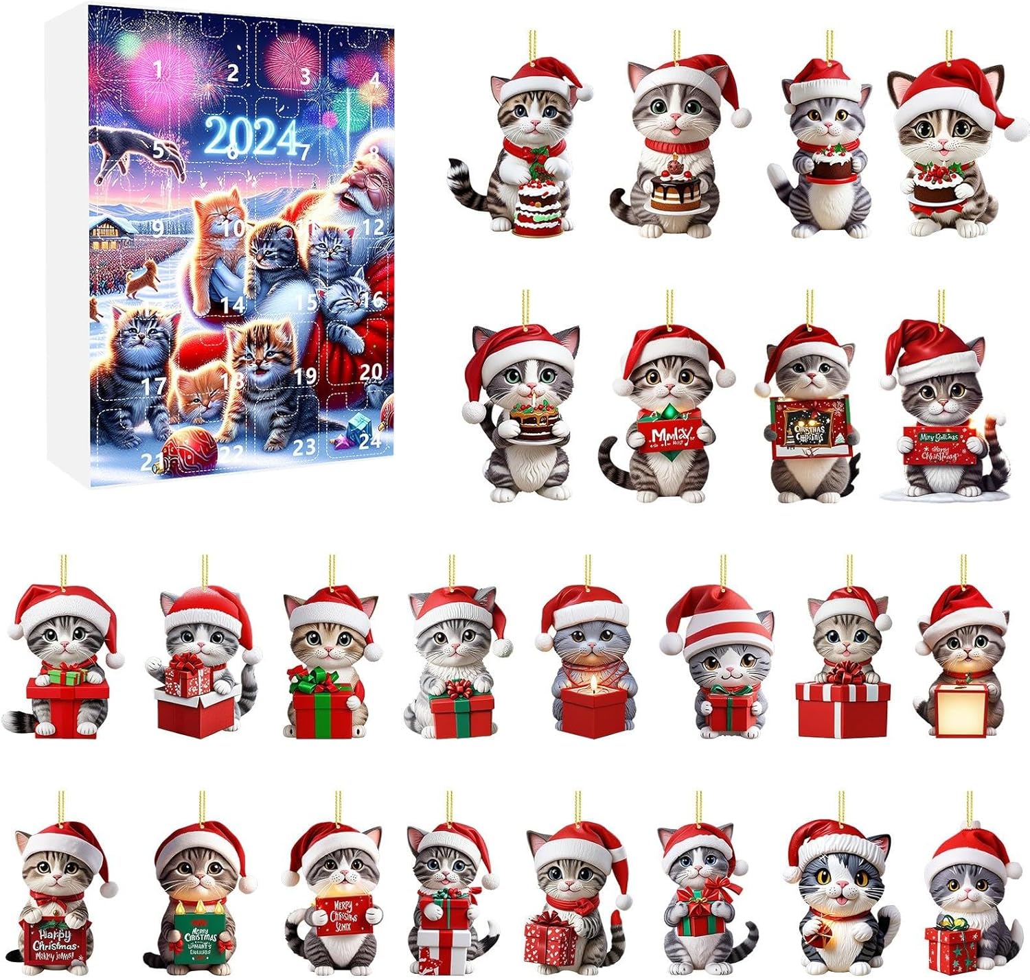 Amazon.com: 2024 Christmas Cute Cat Countdown Advent Calendar, Cats ...