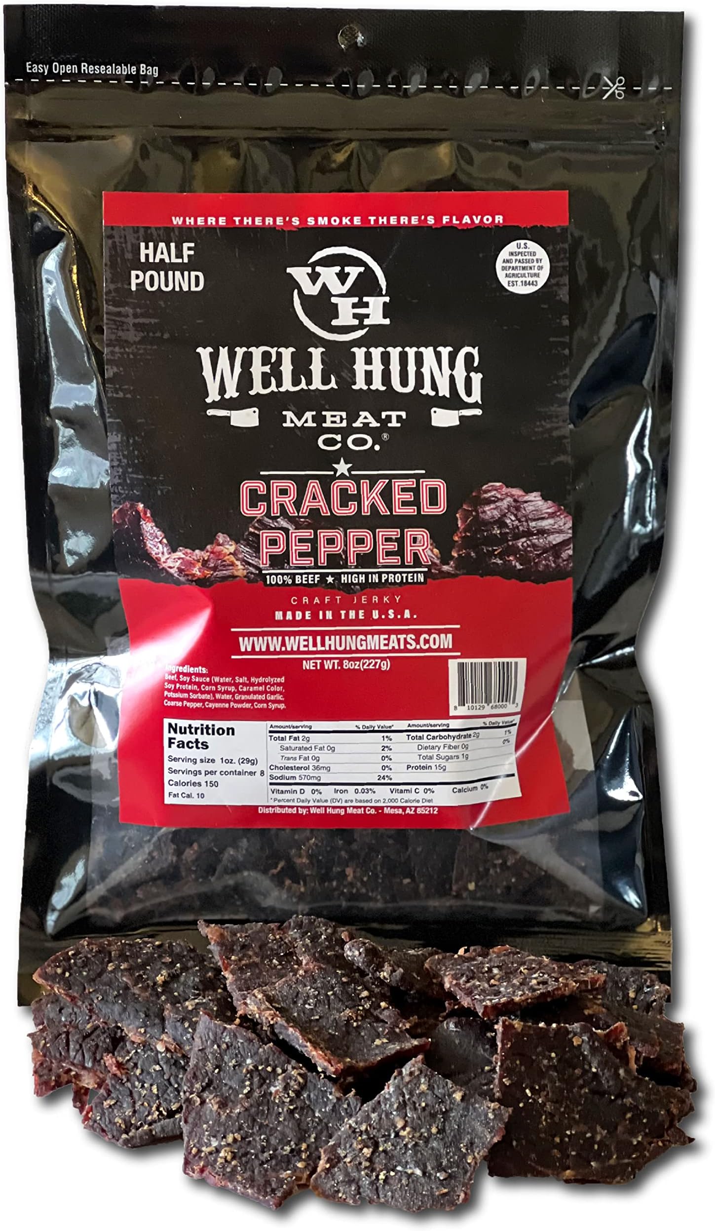 Amazon.com: Well Hung Meats Cracked Pepper Beef Jerky Half Pound ...