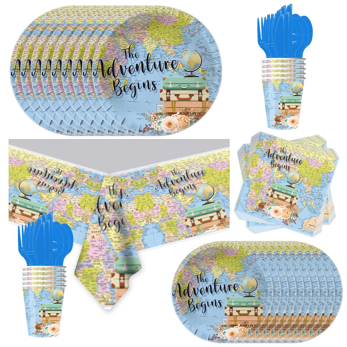 Amazon.com: 81Pcs Adventure World Awaits Map Birthday Party Supplies ...