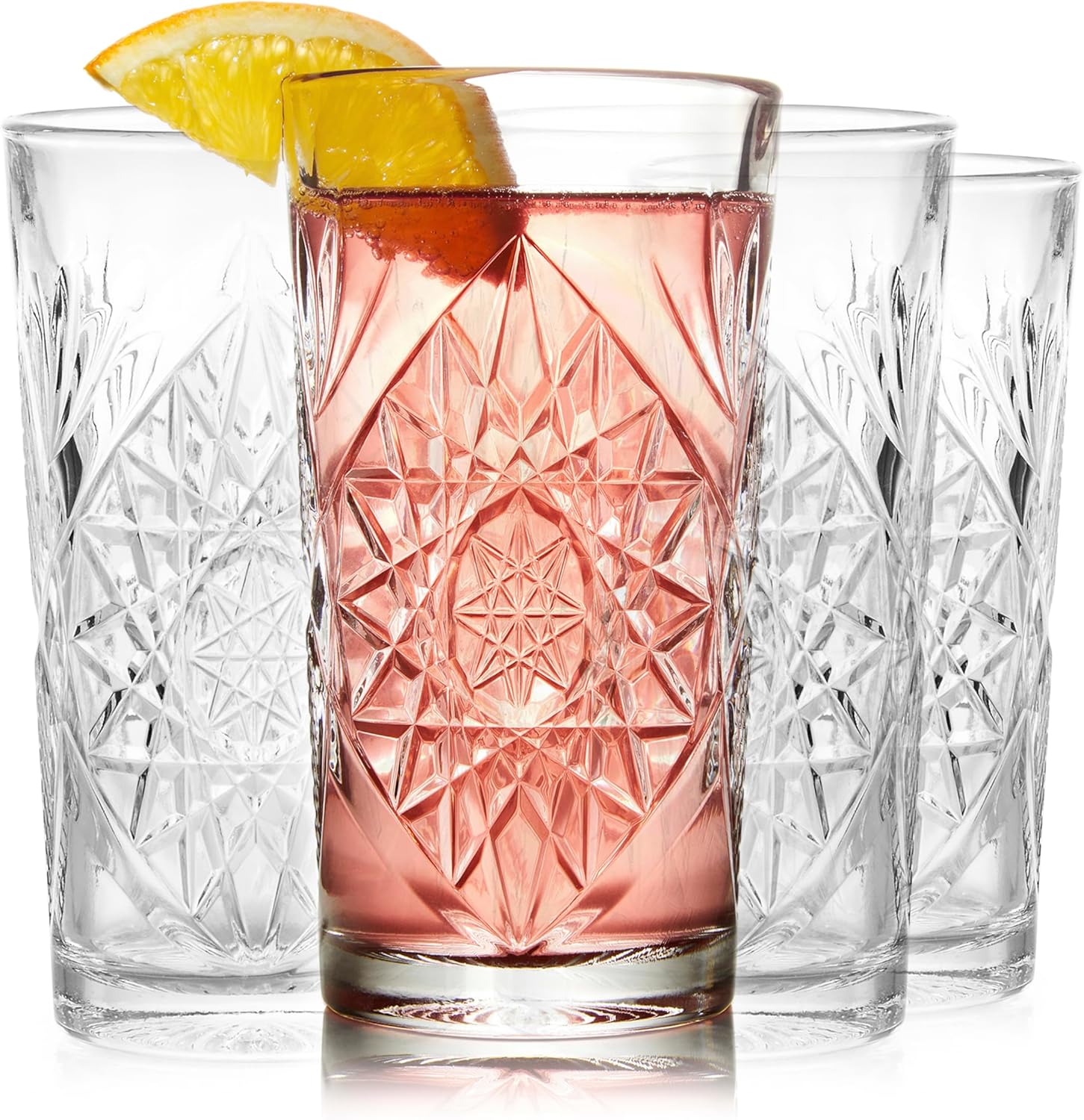 Amazon.com | Libbey Hobstar Cooler Glasses, Cut Glass Drinking Glasses ...